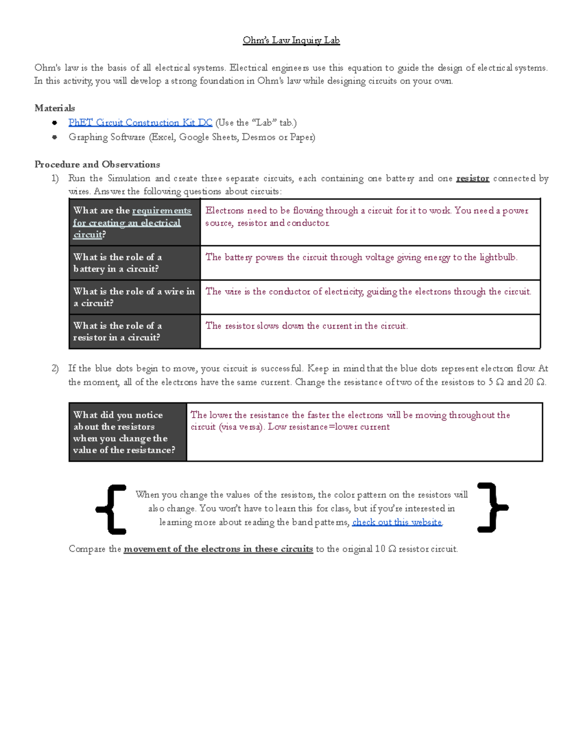 Jet's Ohm’s Law Inquiry Lab - Ohm’s Law Inquiry Lab Ohm's law is the ...