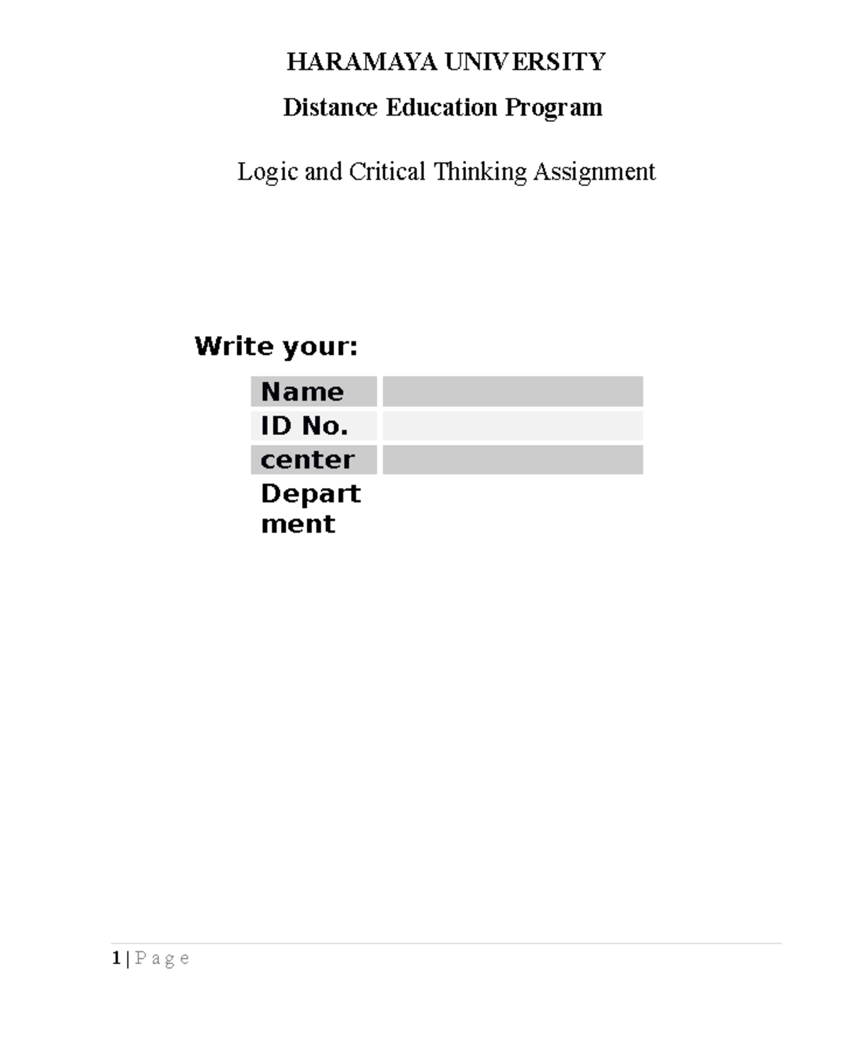 Logic assigment Distance - HARAMAYA UNIVERSITY Distance Education ...