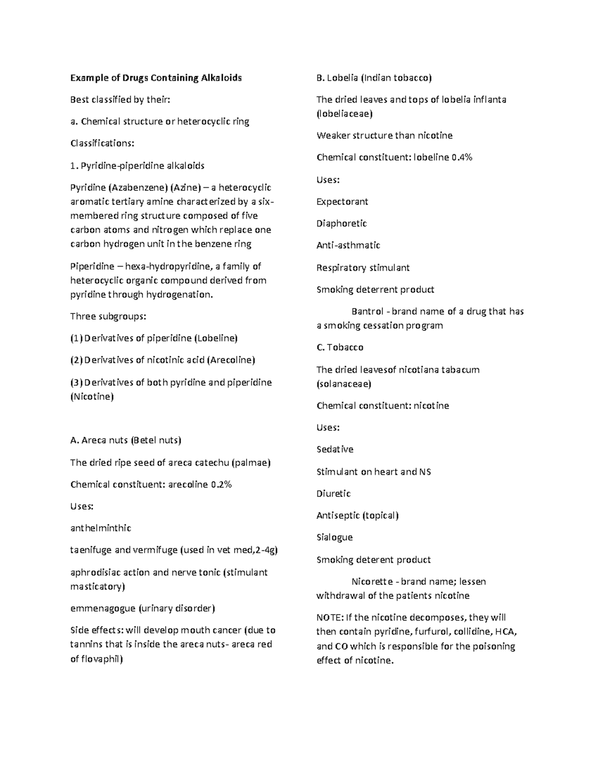 Example of Drugs Containing Alkalaoids (Pharmacognosy) (Lecture and ...