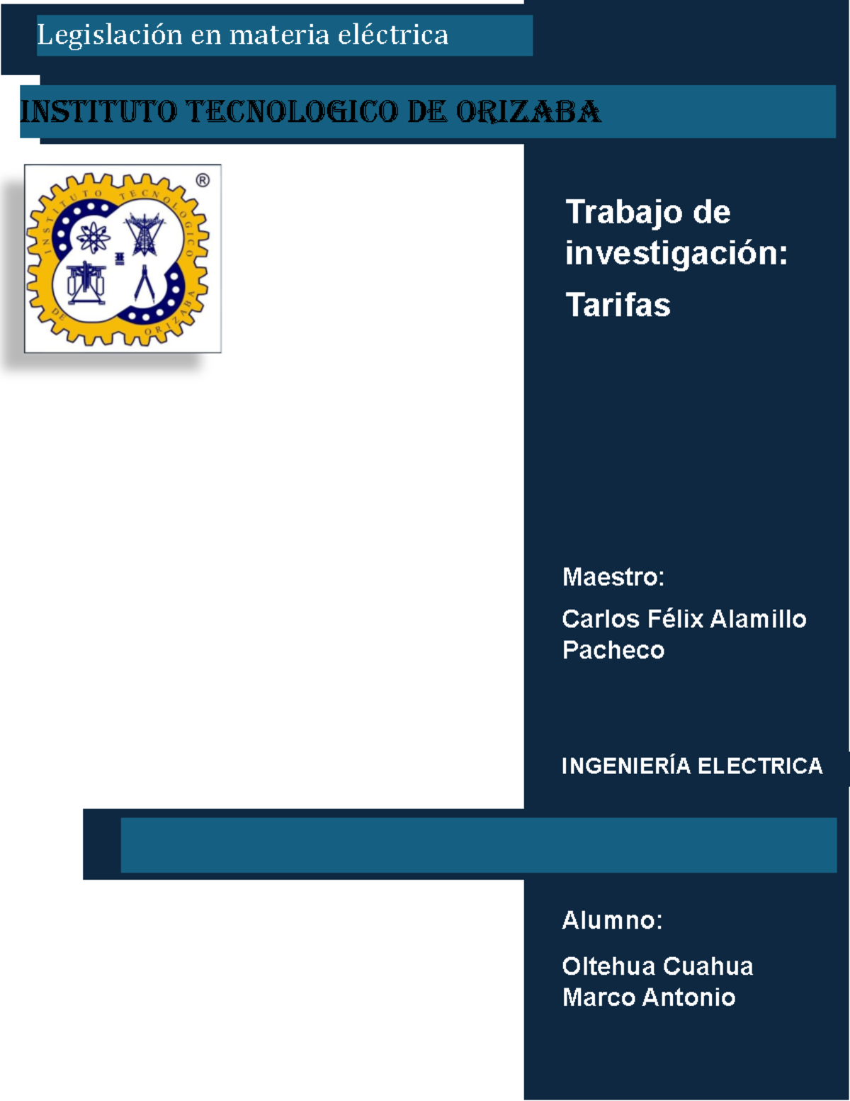 Tarifas electricas Oltehua Cuahua Marco Antonio - | Trabajo de ...