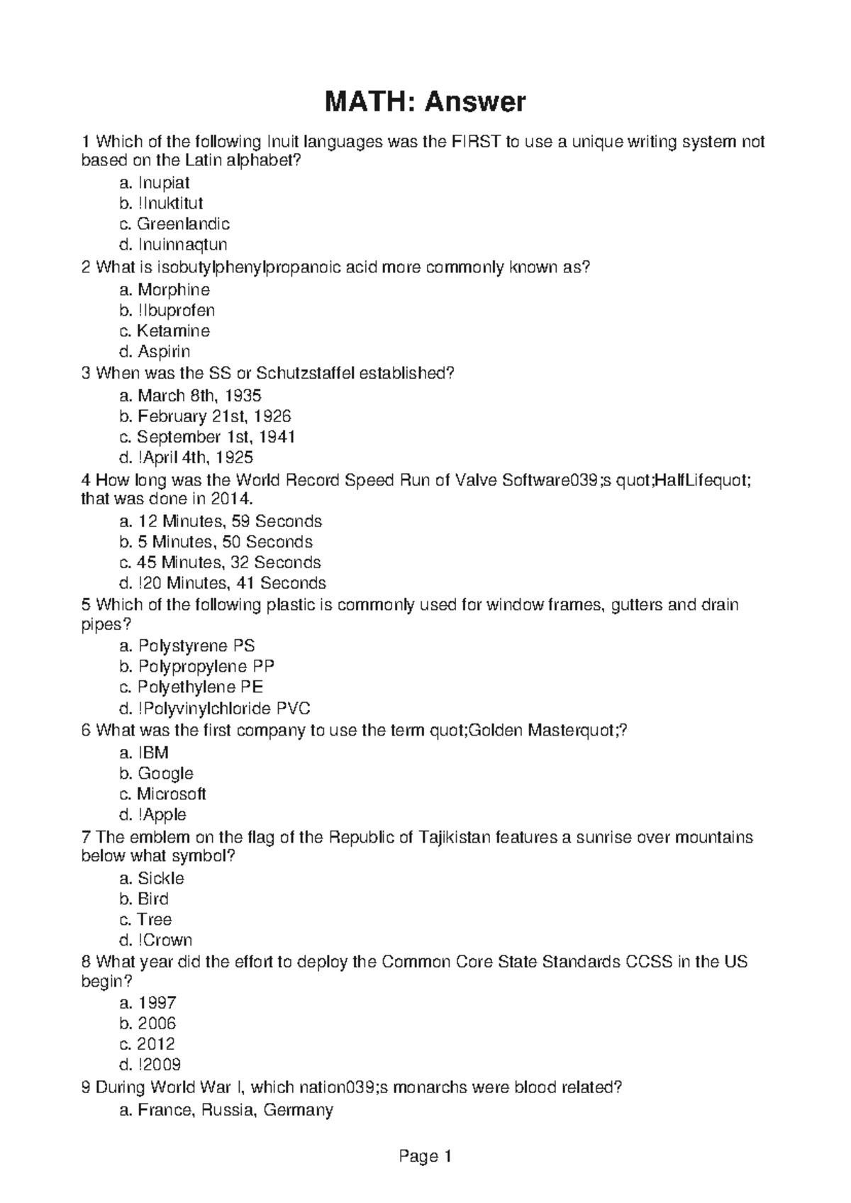 MATH331-Demonstration-5 - MATH: Answer 1 Which of the following Inuit ...