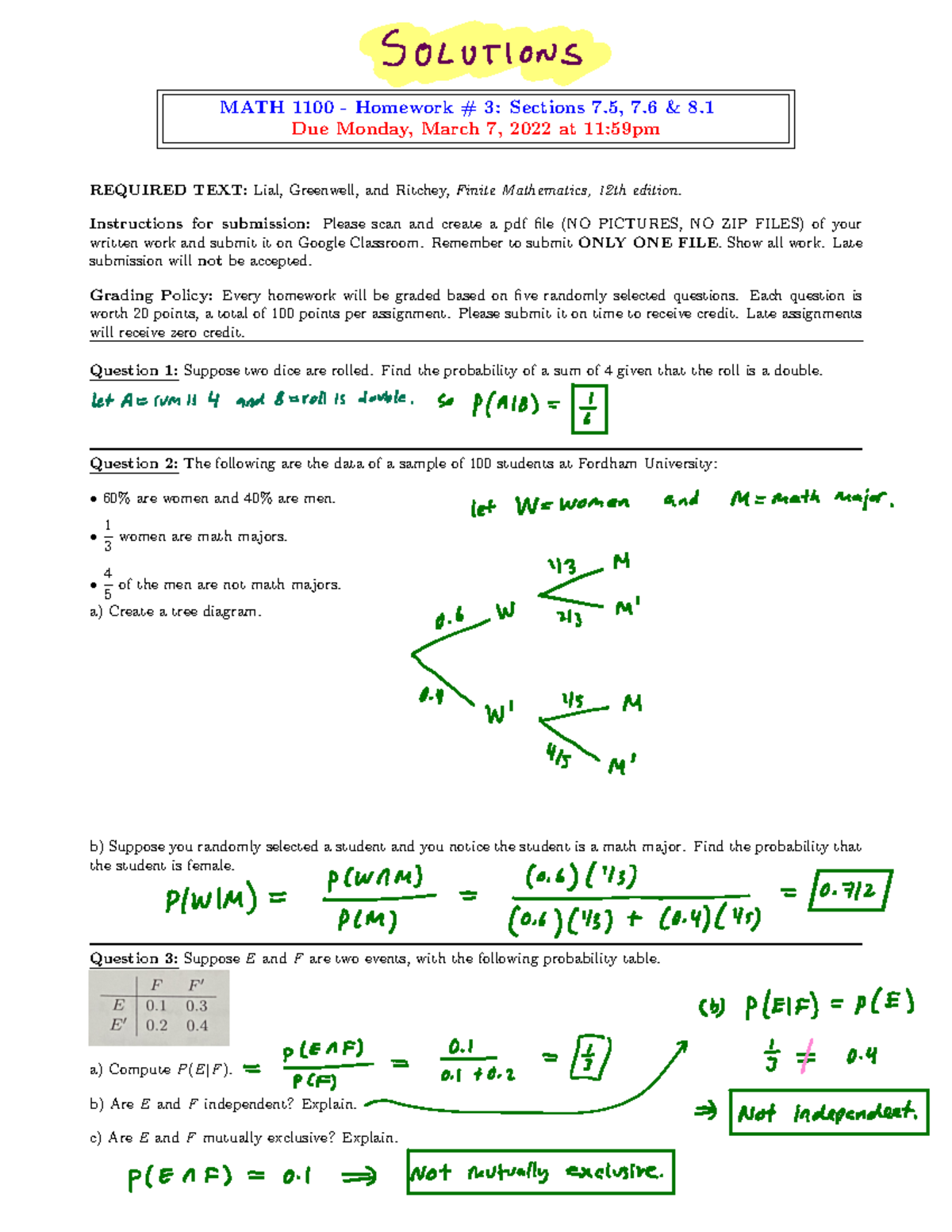 Math 1100 Assignment 3 - work - MATH 1100 - Homework # 3: Sections 7, 7 ...