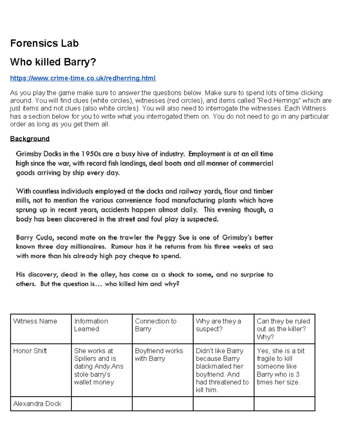 Copy of Who Killed Barry - Forensics Lab Who killed Barry? crime-time ...
