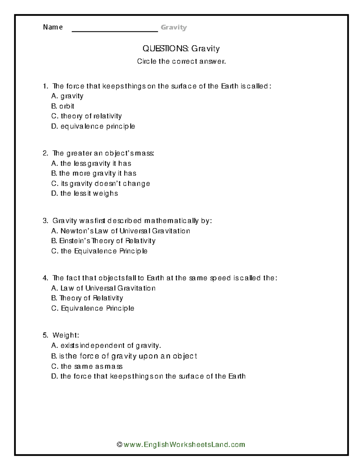 90000000000000000000000000000000 - Name Gravity ©EnglishWorksheetsLand ...