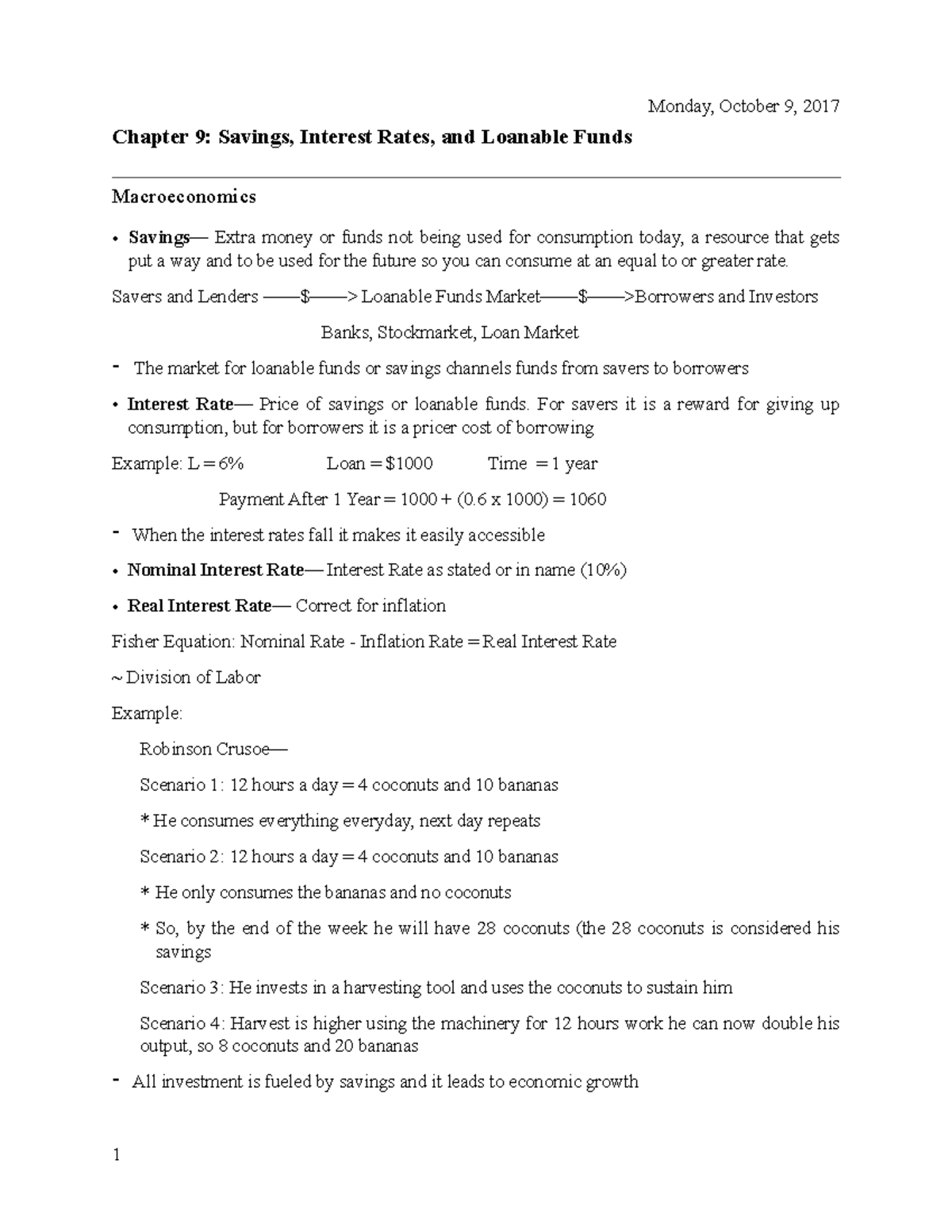 Chapter 9- Saving, Interest Rates, and Loanable Funds - Monday, October ...