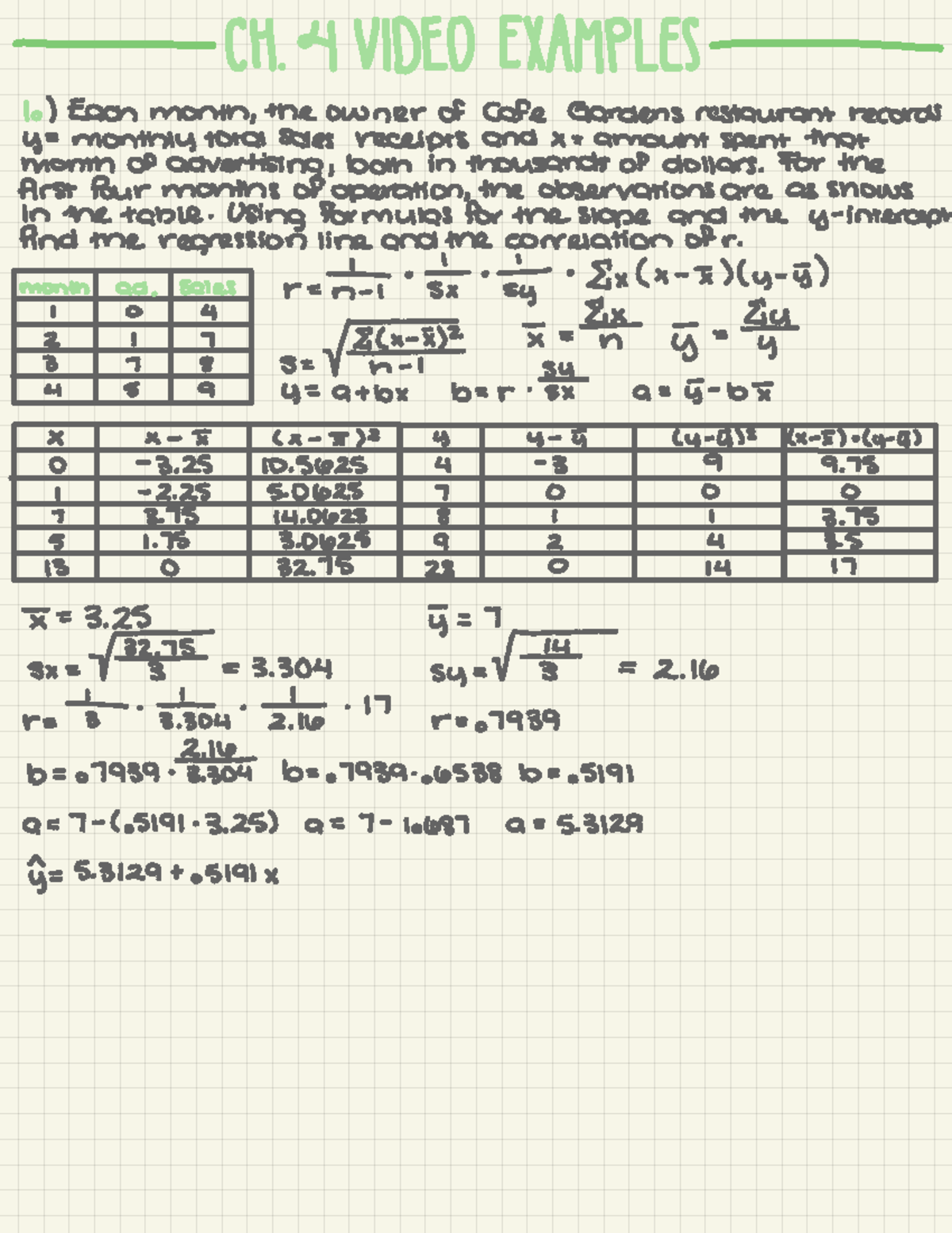 Statistics Ch. 4 Examples - CH. 4 VIDEO EXAMPLES - lo ) Each month, the ...