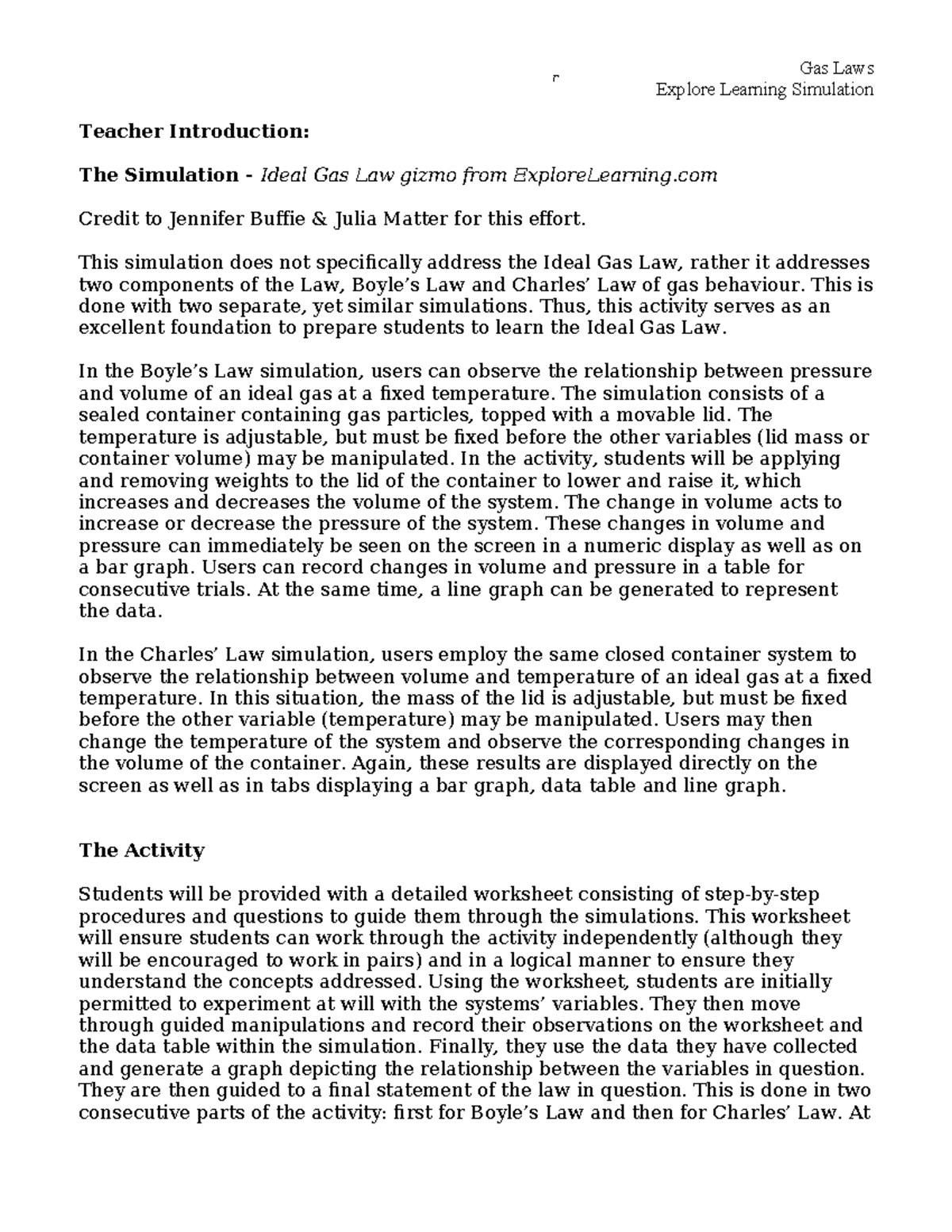 Ideal Gas Laws - Explore Learning Simulation - Explore Learning ...