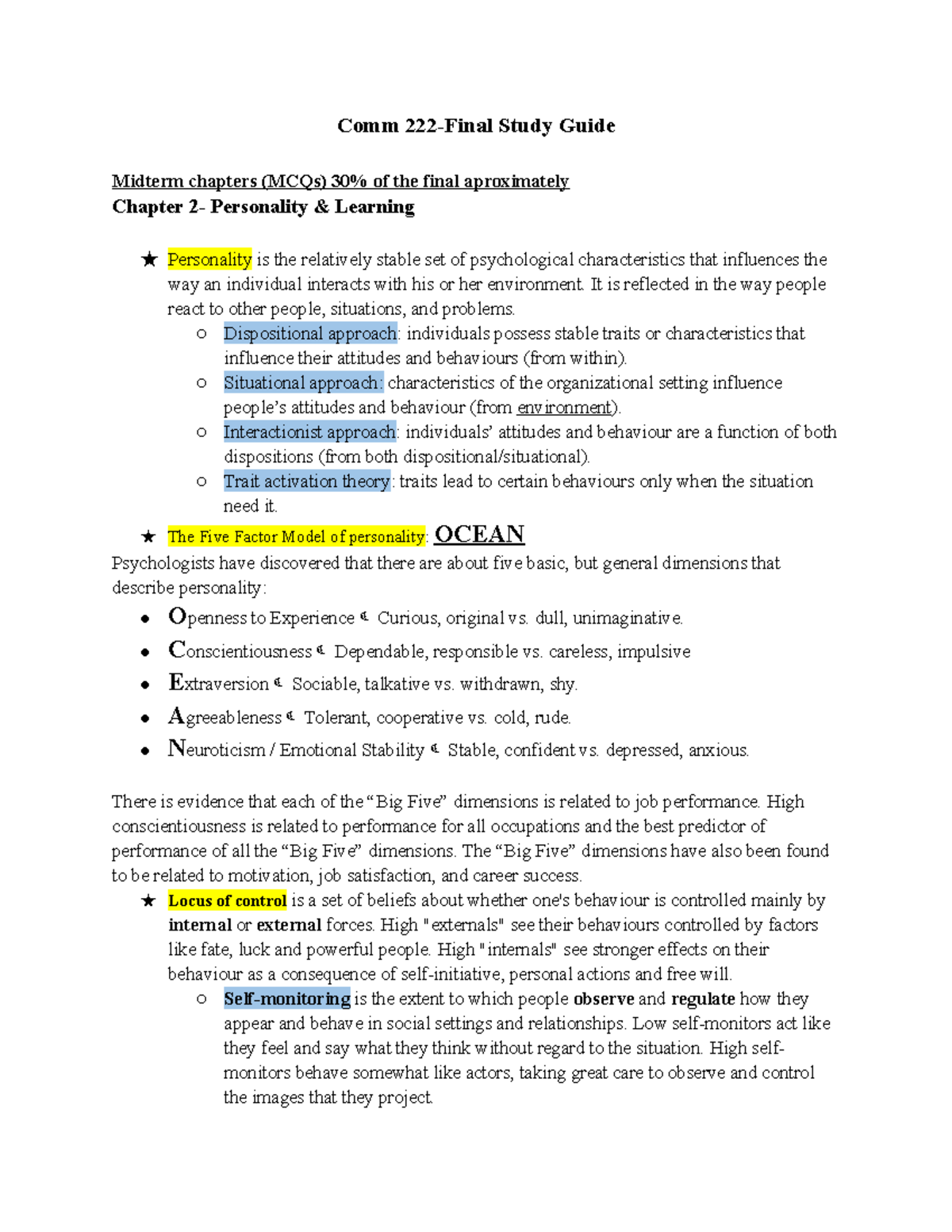 BEST-Study Guide Final 222-Boulos - Comm 222-Final Study Guide Midterm chapters (MCQs) 30% of ...