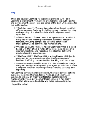 LMS examples - research on LMS Systems - Assessment For Learning - Studocu