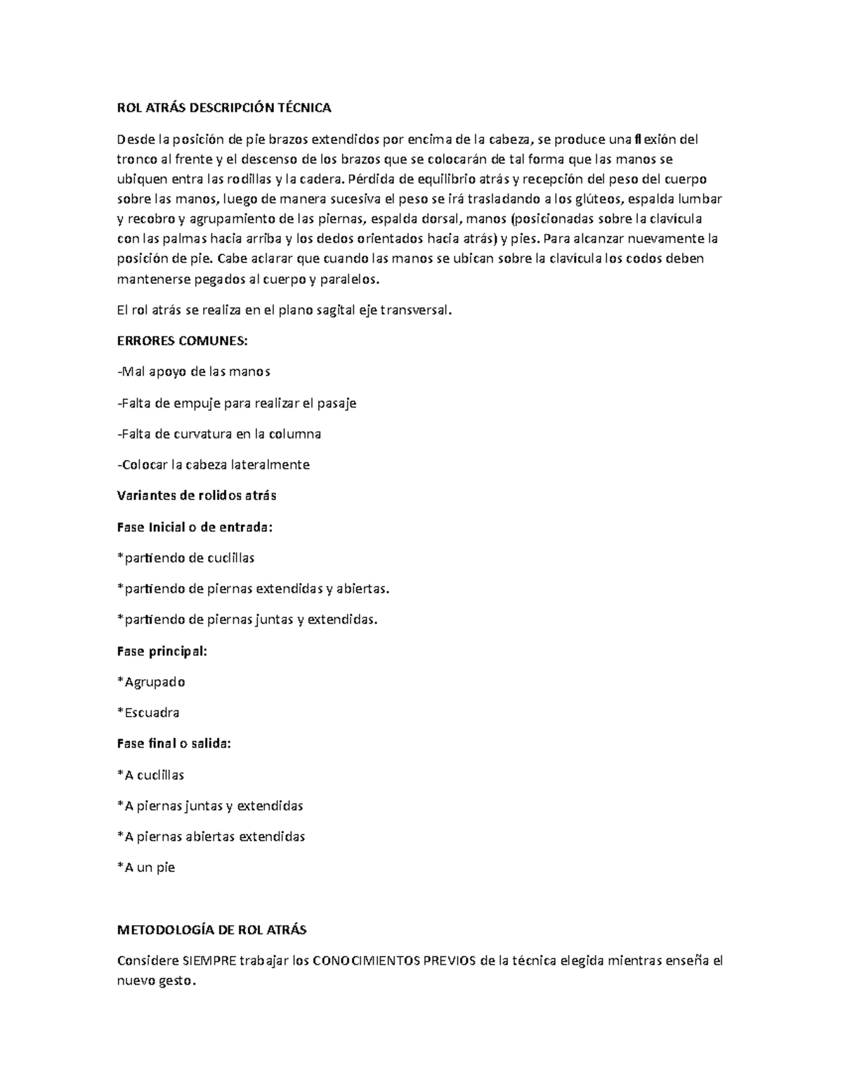 ROL- Atras 1 - Rol atrás - ROL ATRÁS DESCRIPCIÓN TÉCNICA Desde la ...