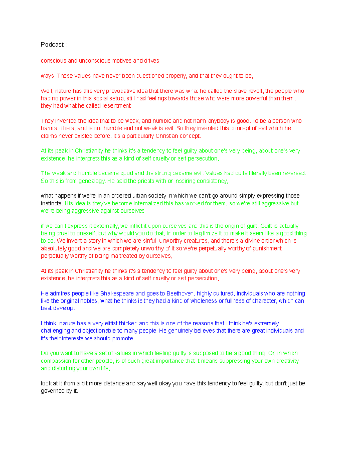 Nietzsche notes - Podcast : conscious and unconscious motives and ...