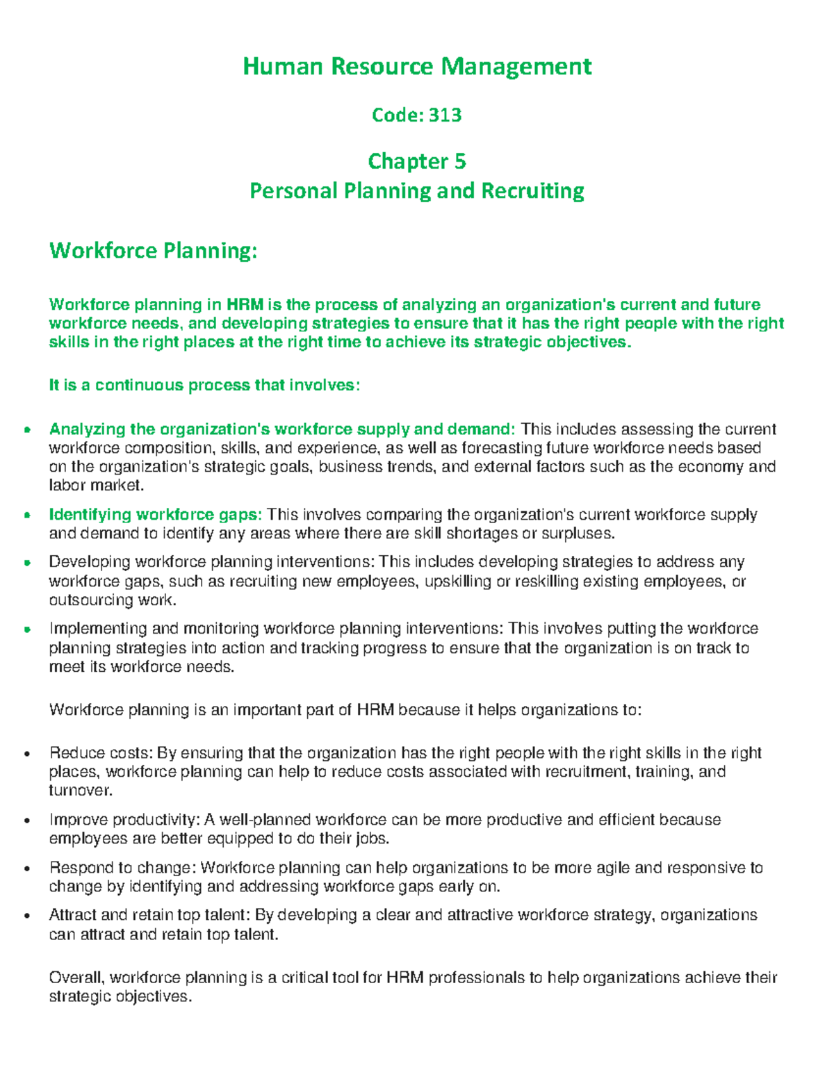 Personnel recruiting - Human Resource Management Code: 313 Chapter 5 Personal Planning and - Studocu