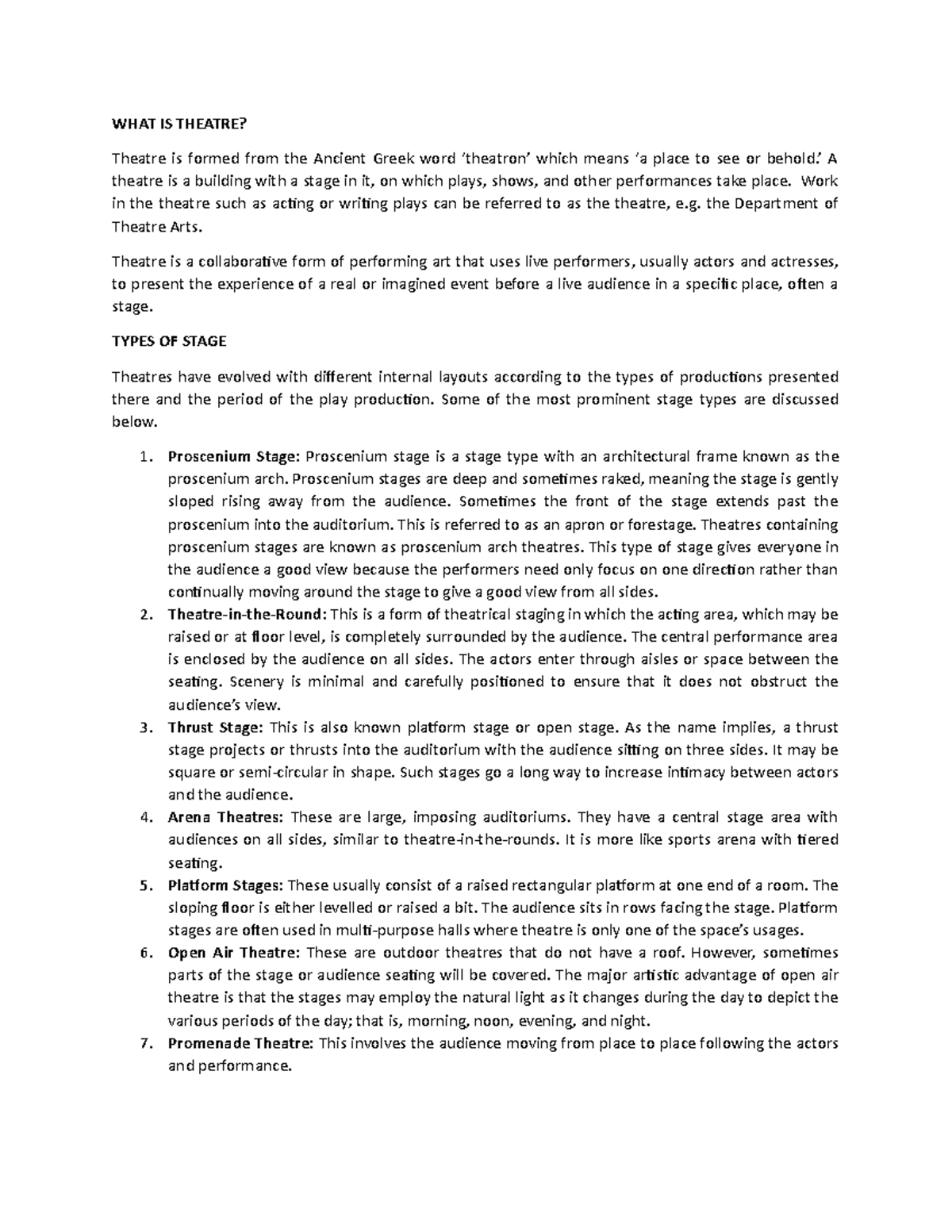 Types OF Stages IN Theatre - WHAT IS THEATRE? Theatre is formed from ...