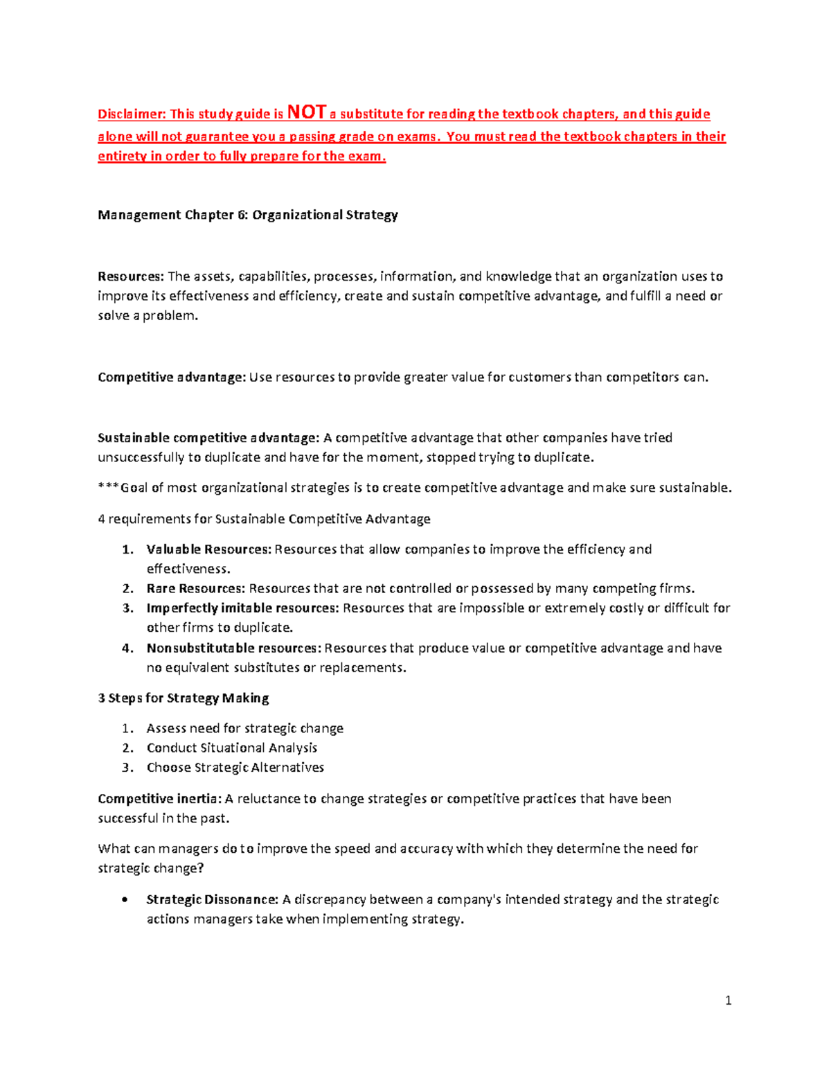 Chapter 6 Study Guide - Principles Of Management - Disclaimer: This ...