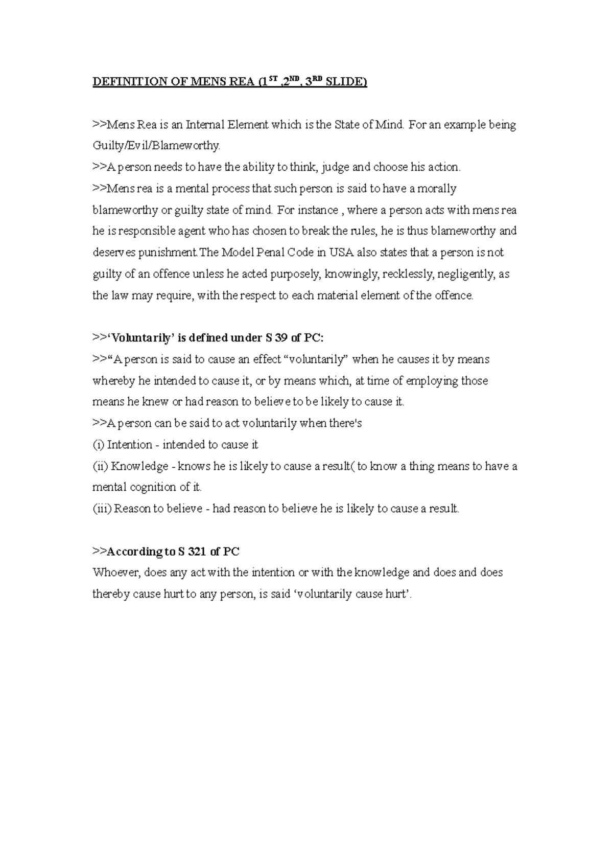 Definition OF MENS REA - DEFINITION OF MENS REA (1 ST ,2 ND , 3 RD ...