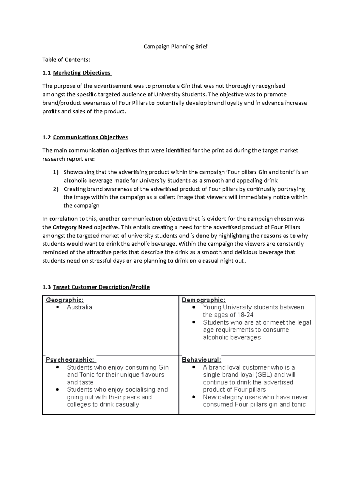 Campaign Planning Brief - Campaign Planning Brief Table of Contents: 1 ...