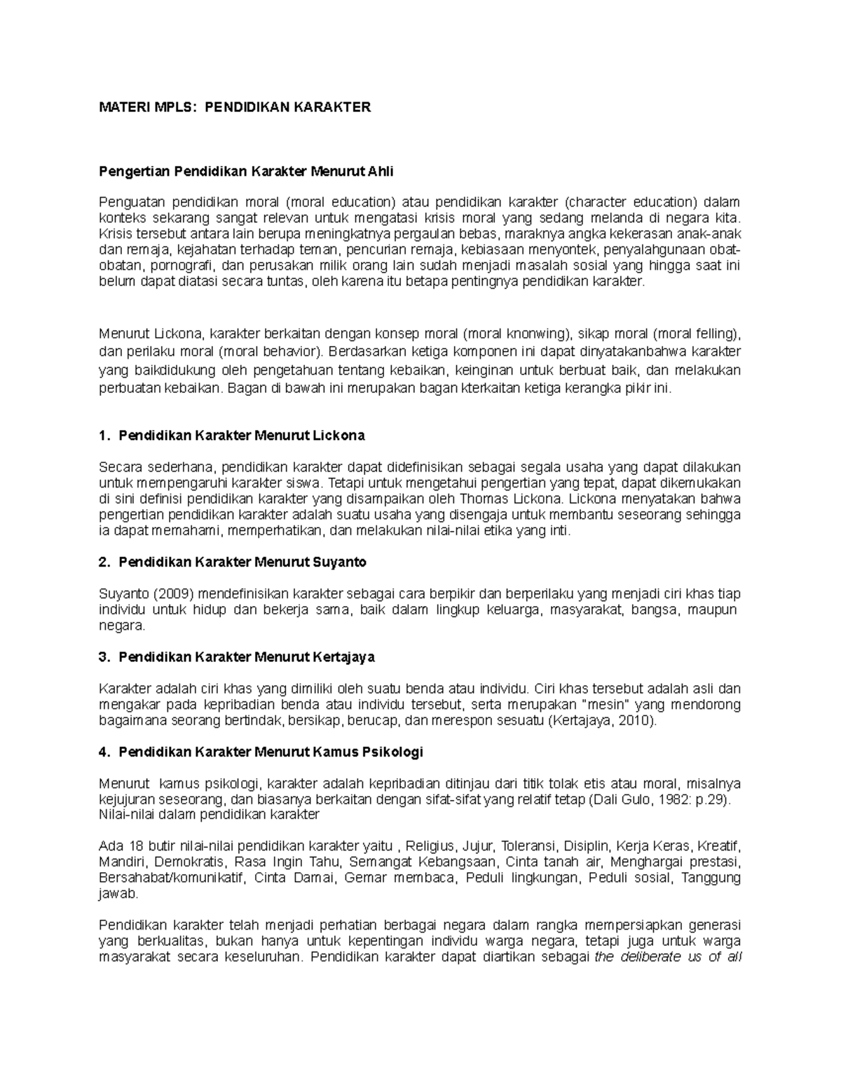 2 . Materi MOS Pendidikan karakter - MATERI MPLS: PENDIDIKAN KARAKTER Pengertian Pendidikan ...