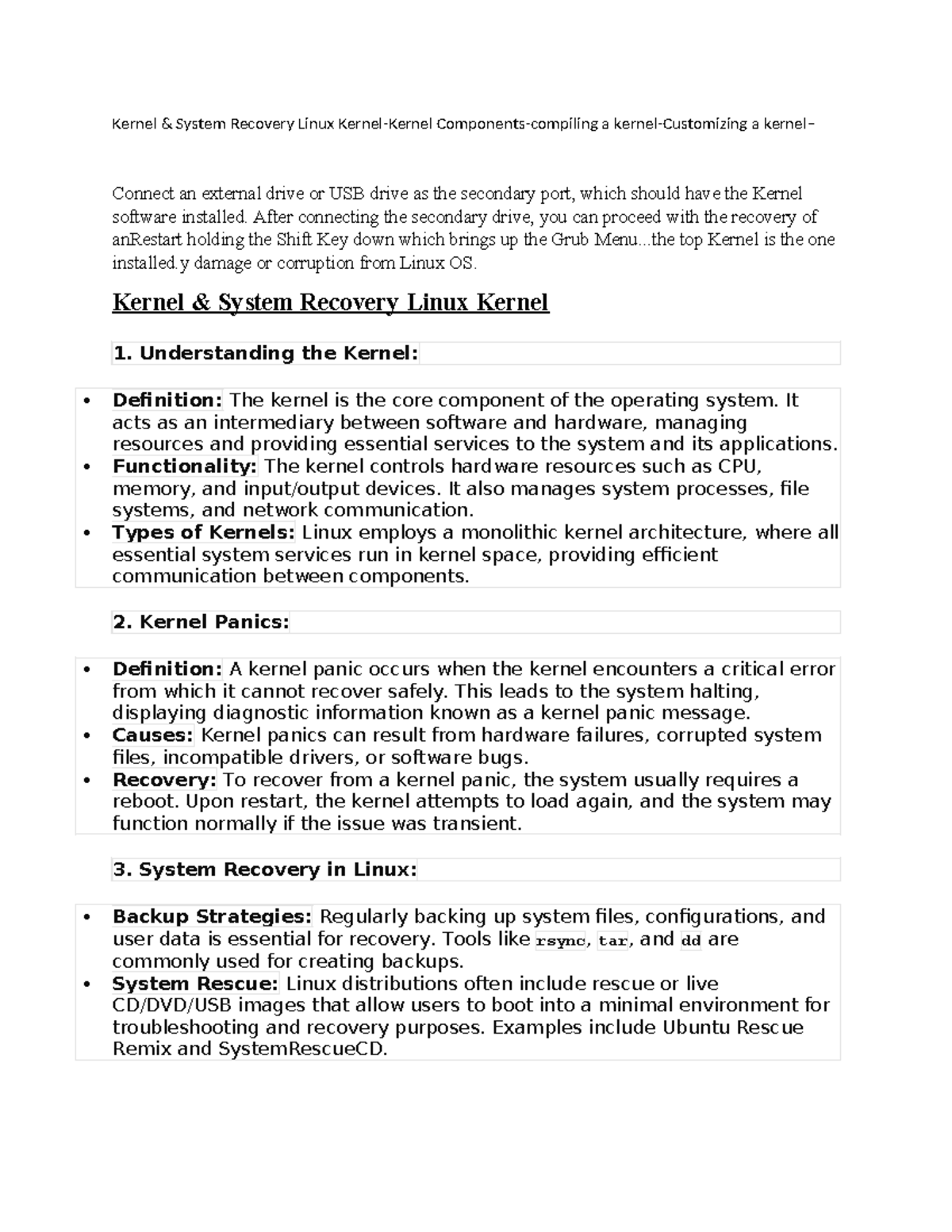 Linux Notes - Kernel & System Recovery Linux Kernel-Kernel Components ...