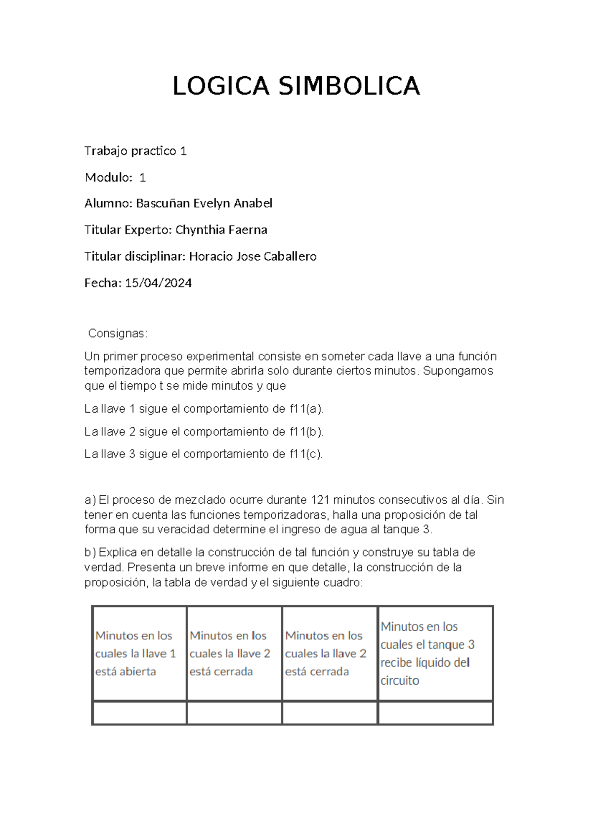 Logica Simbolica - LOGICA SIMBOLICA Trabajo practico 1 Modulo: 1 Alumno ...