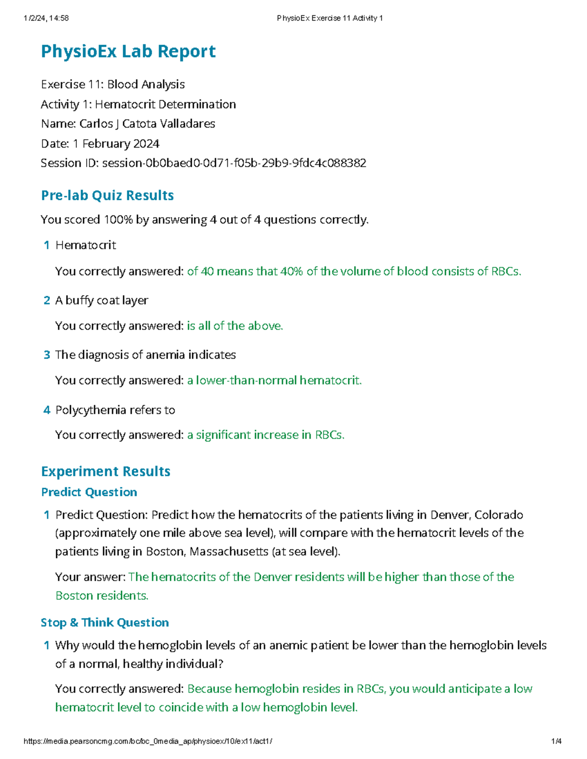 Physio Ex Exercise 11 Activity 1 - PhysioEx Lab Report Exercise 11 ...