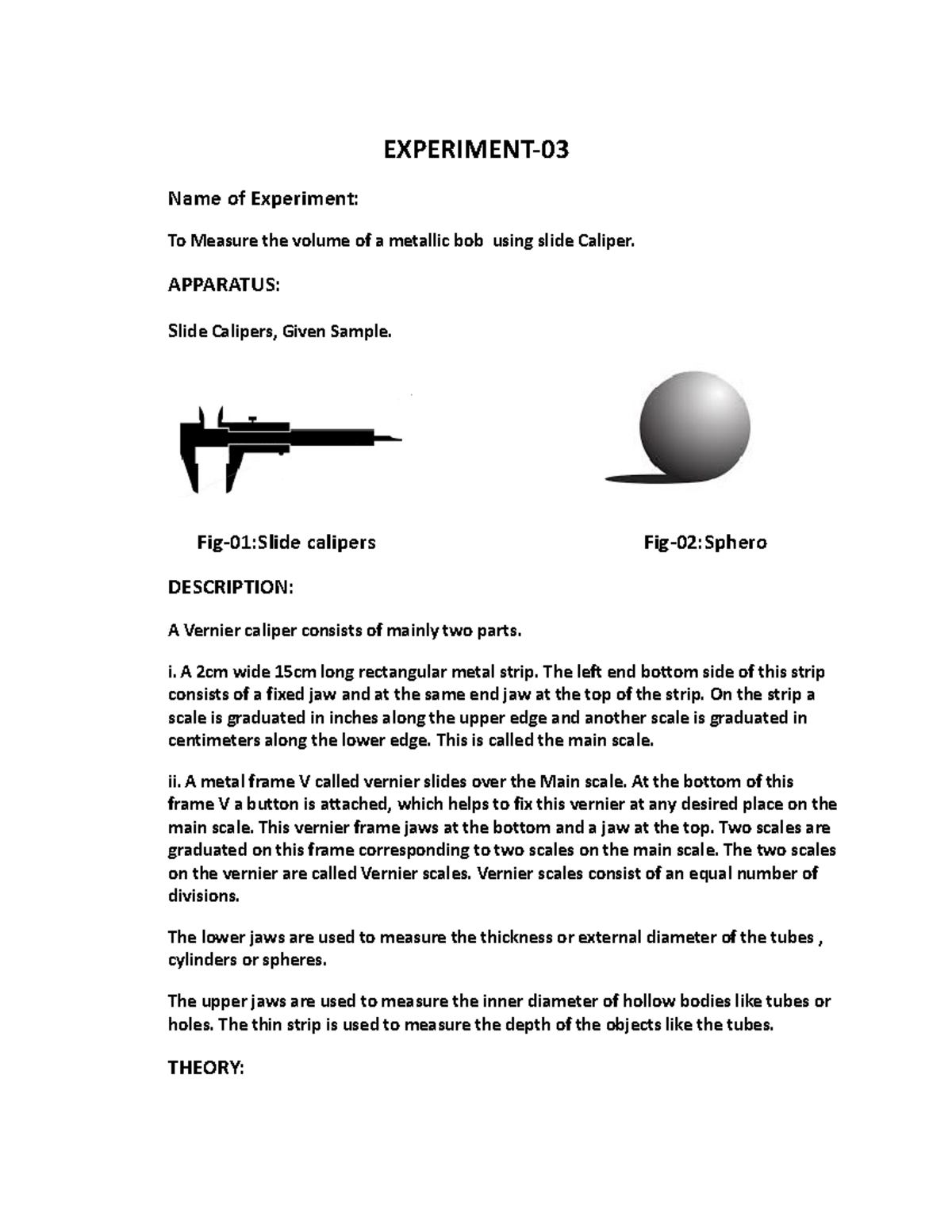 Phy-Lab-03 - cse 1st semester phy_lab_3 - EXPERIMENT- Name of Experiment: To Measure the volume ...