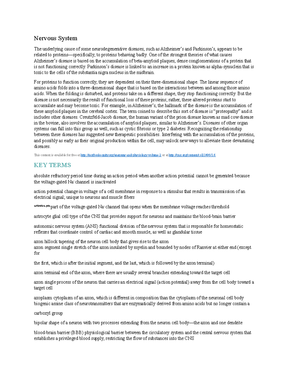 Physiology notes 55 - Nervous System The underlying cause of some ...