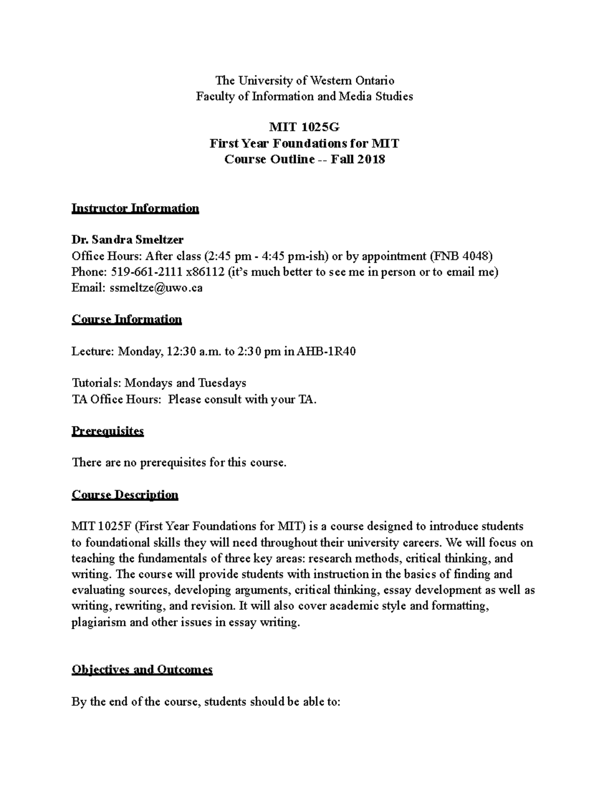 MIT 1025 Syllabus - The University of Western Ontario Faculty of ...