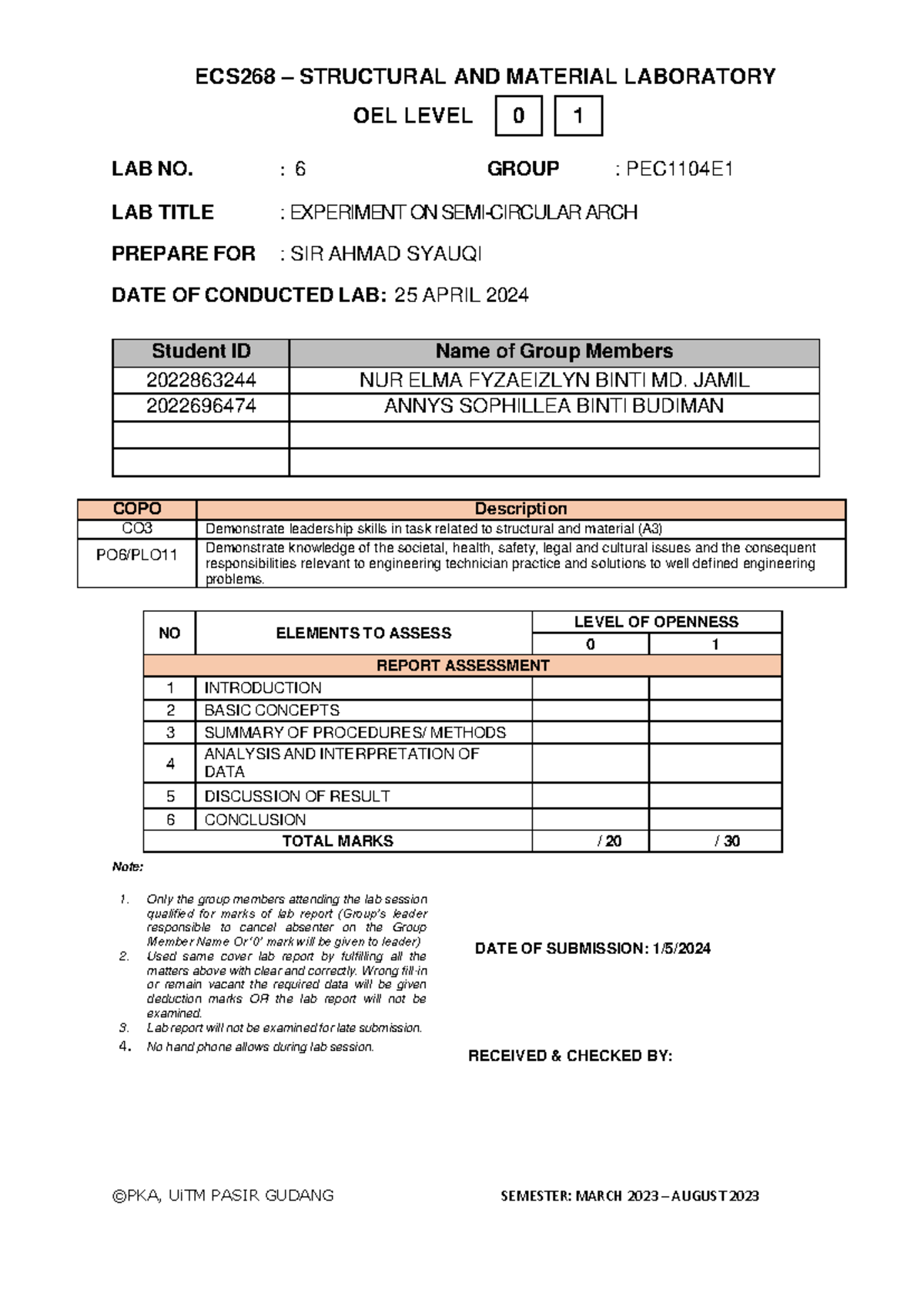 Lab Report Semi Circular Arch ECS268 UITM - ECS268 – STRUCTURAL AND ...
