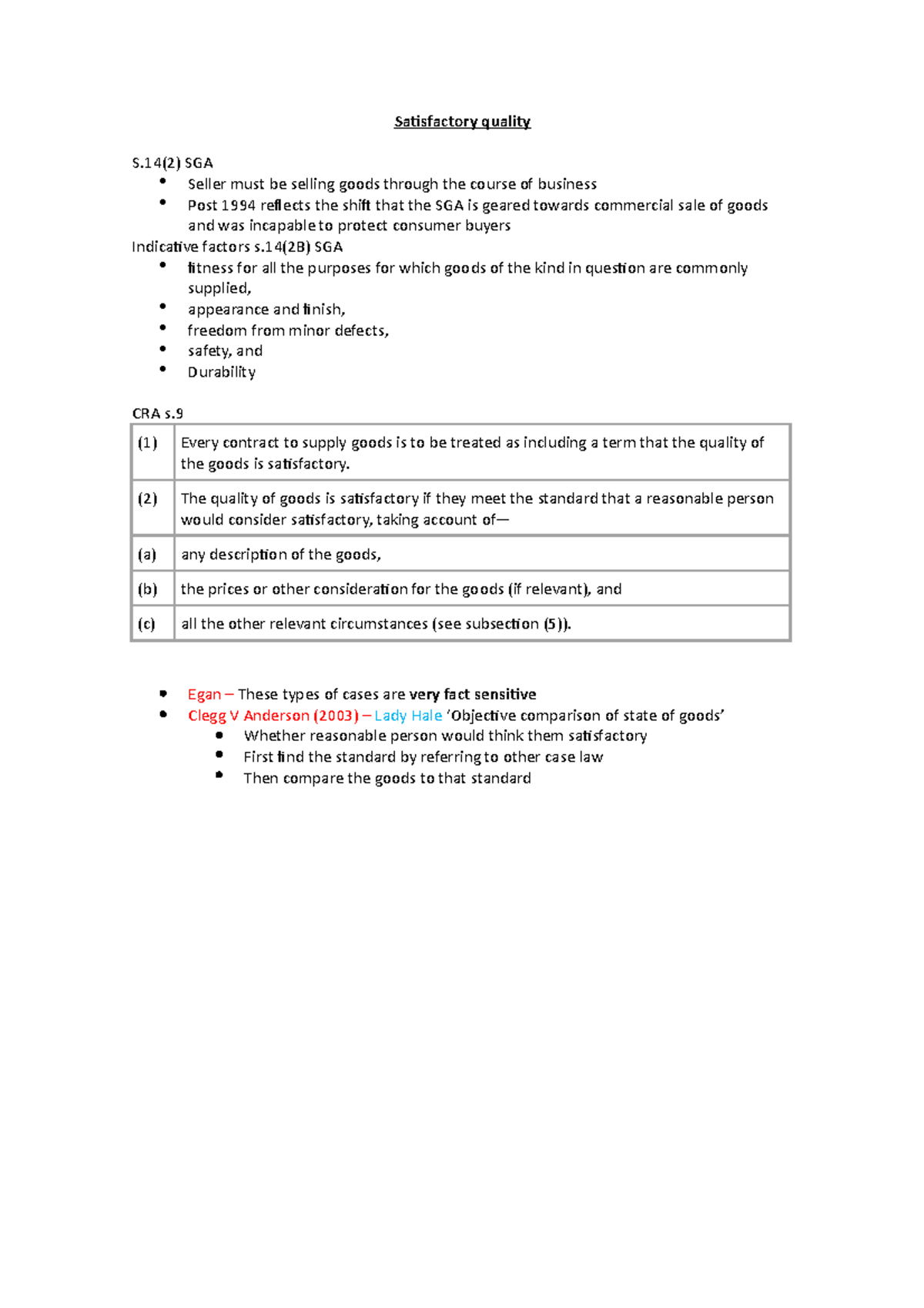 Satisfactory quality - Notes - Satisfactory quality S(2) SGA Seller ...