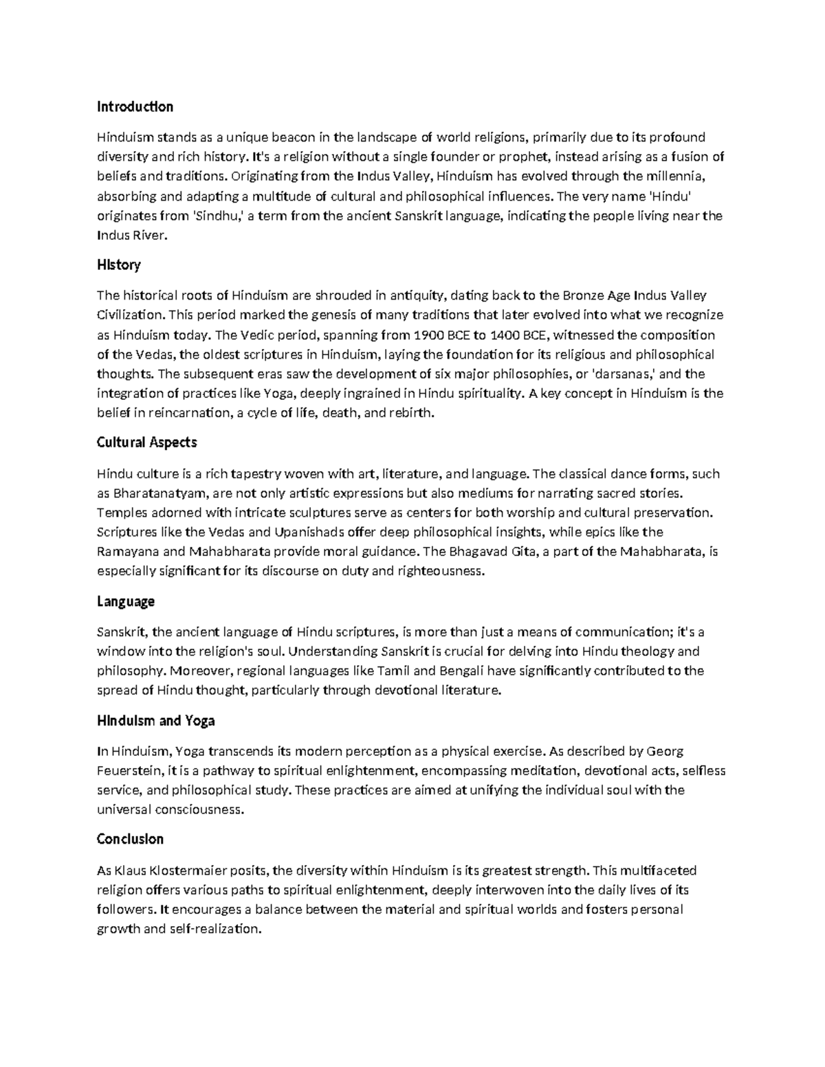 Hinduism written - Notes - Introduction Hinduism stands as a uniquе ...