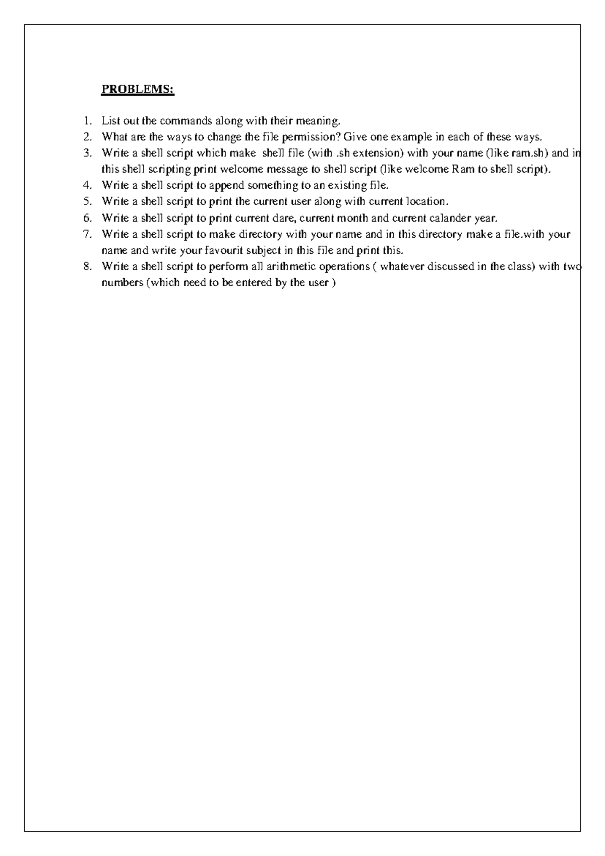 Pca1 Operating Systems Lab 60 Problems List Out The Commands Along