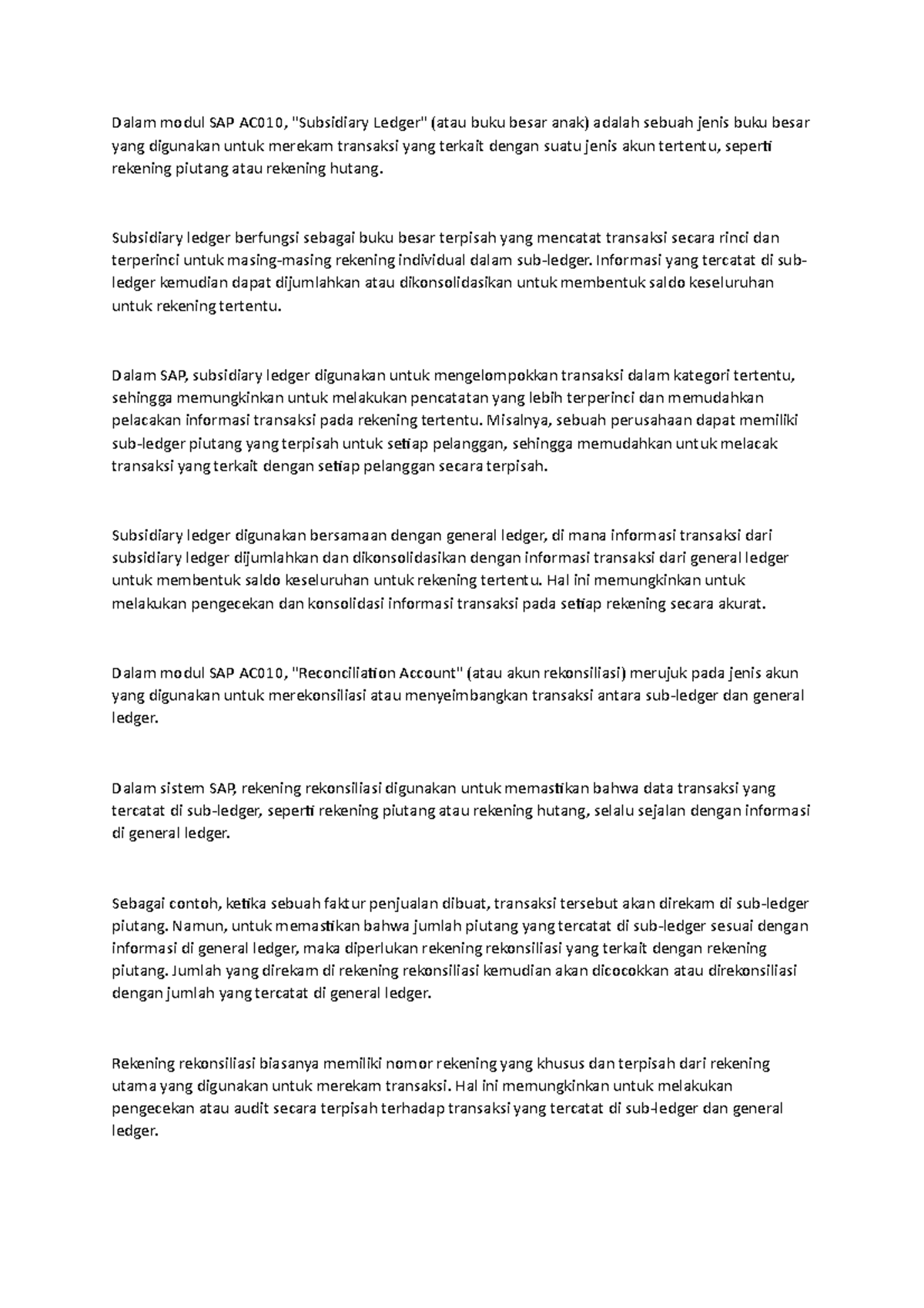 Note AC010 - FOR PRACTICE - Dalam modul SAP AC010, "Subsidiary Ledger ...