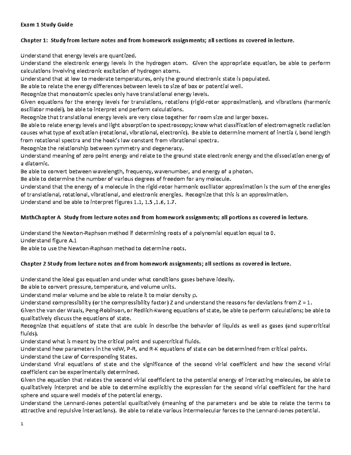 Exam 1 Study Guide - Exam 1 Study Guide Chapter 1: Study from lecture ...