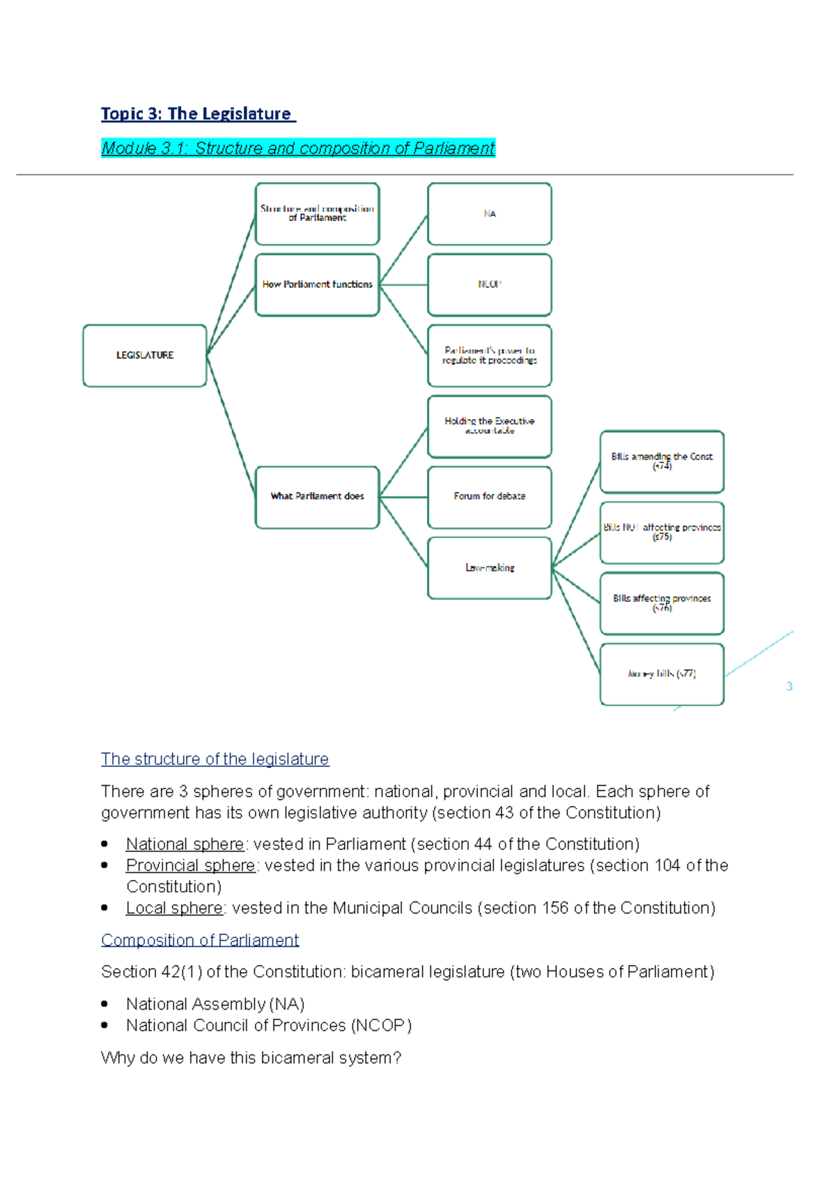 Topic 3 -The Legislature - LAWS2013 - Wits University - Studocu