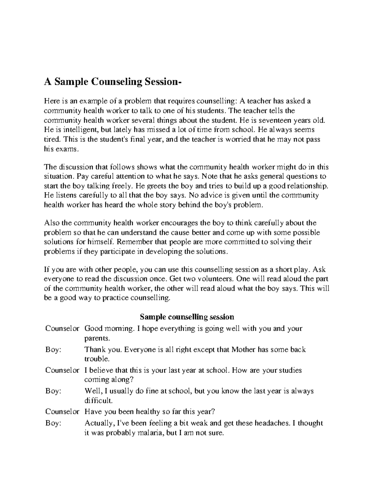 A sample counselling session - A Sample Counseling Session- Here is an ...