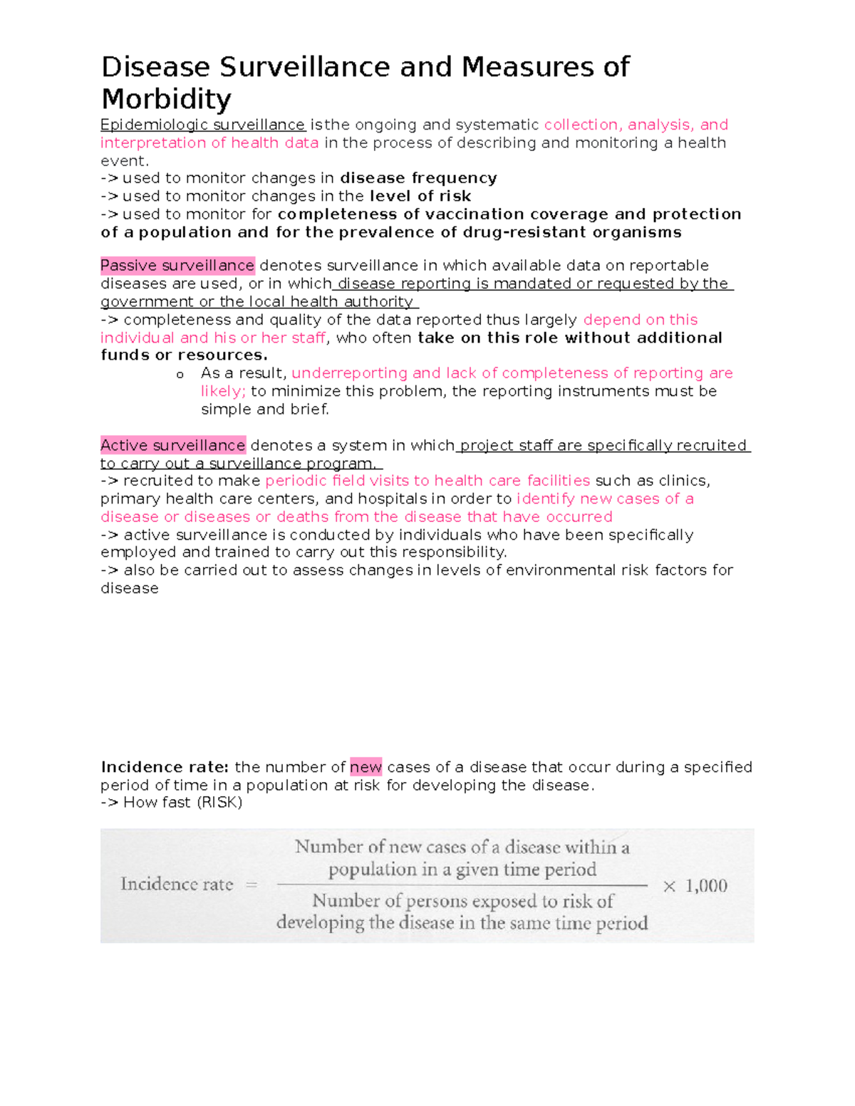 Disease Surveillance and Measures of Morbidity Notes - Disease ...