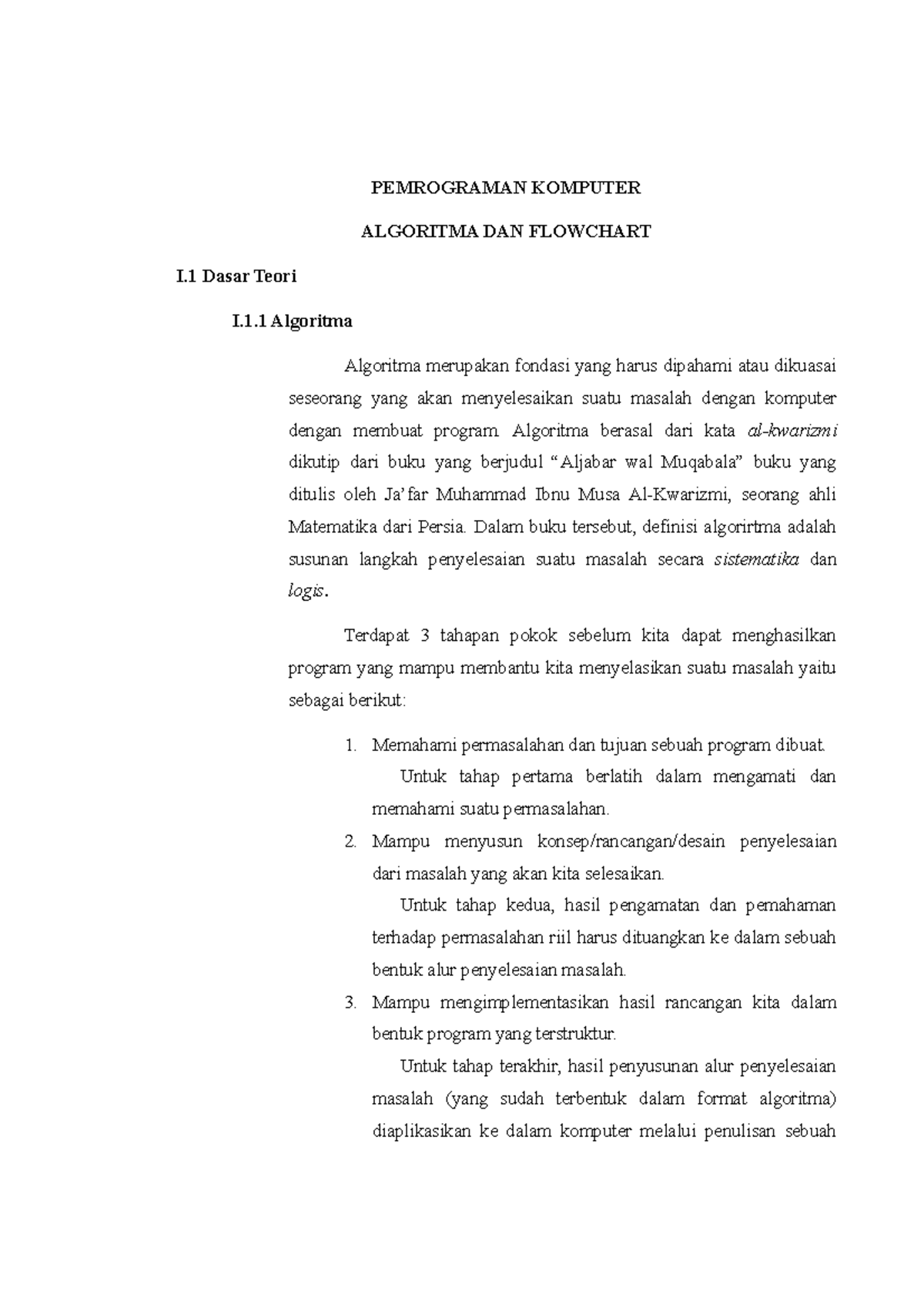 Pemrograman Komputer_algoritma dan flowchart - PEMROGRAMAN KOMPUTER ...