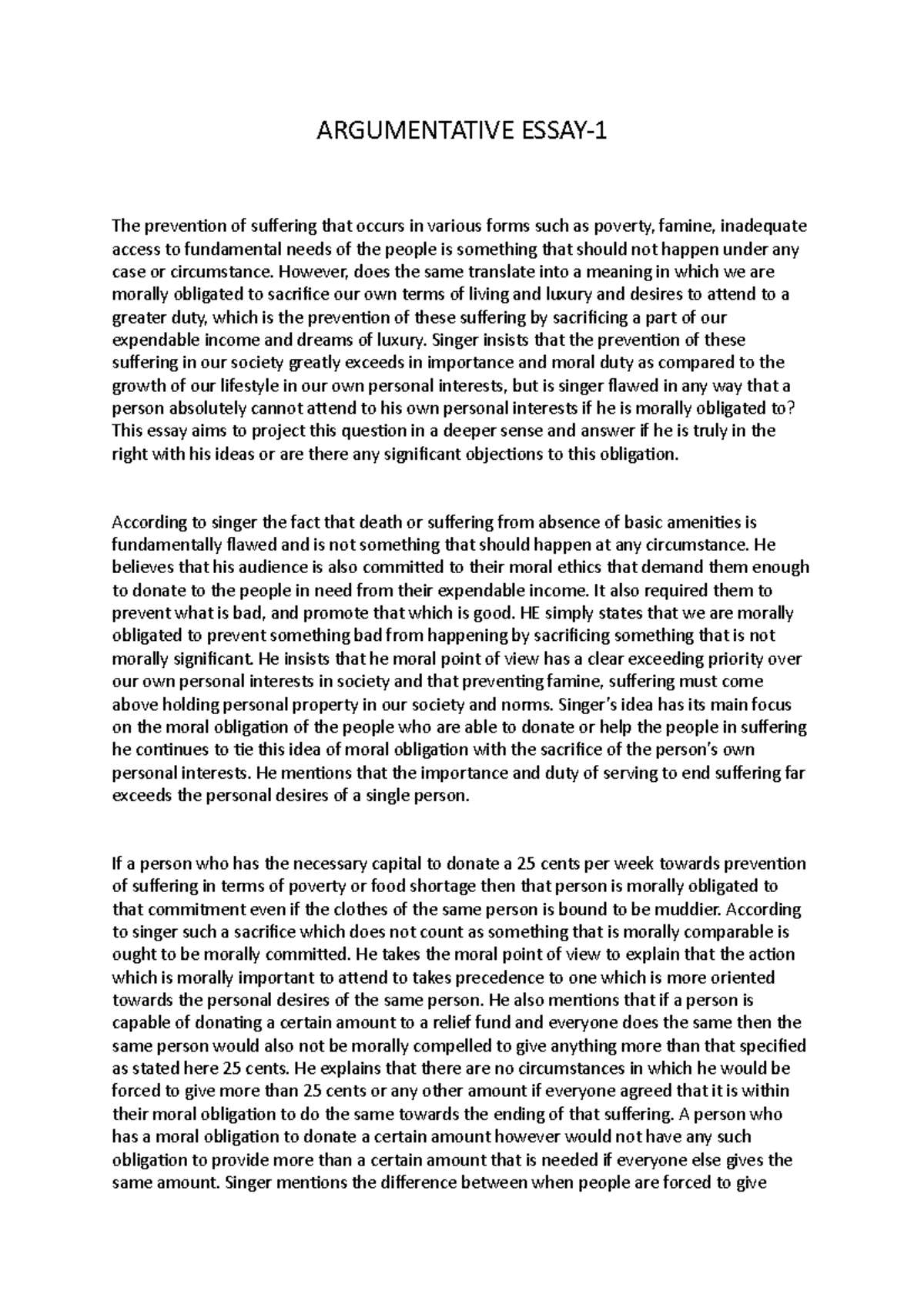 Argumentative Essay - Philosophy 1101 assignement concerning ...