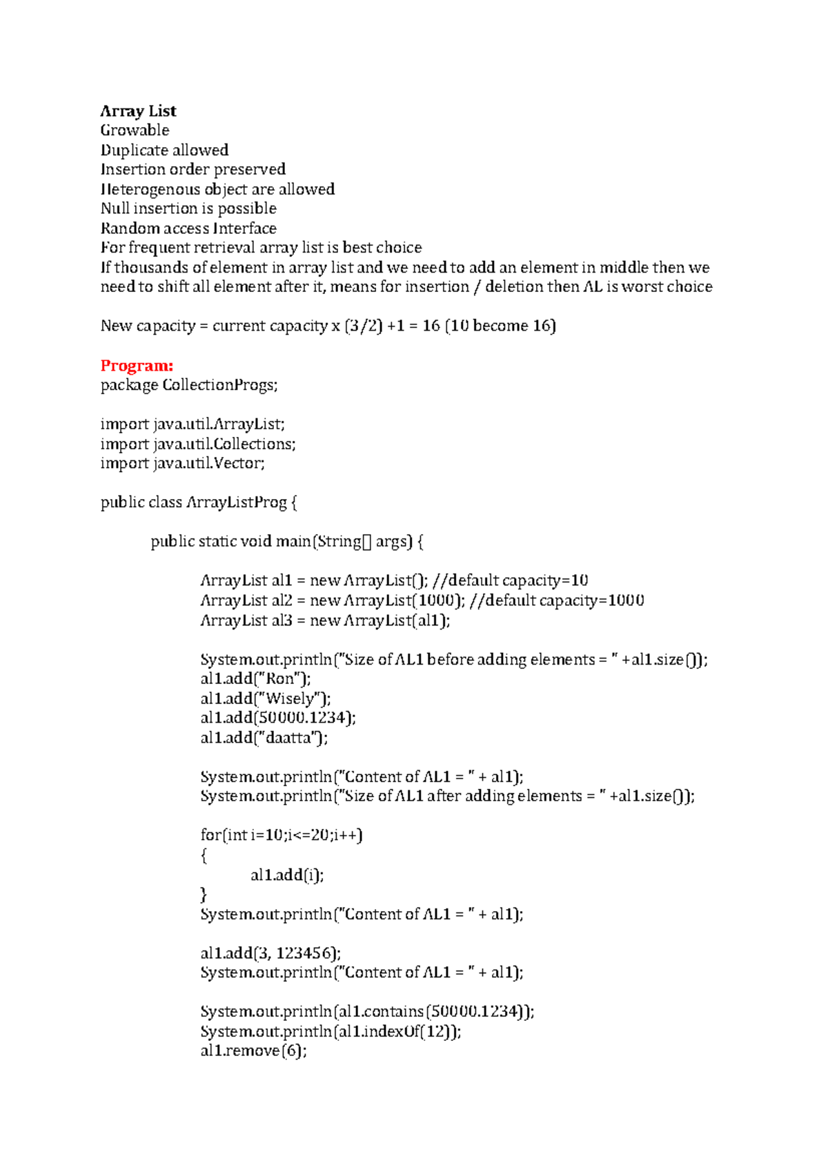 23 Automation Notes Vector - Array List Growable Duplicate allowed ...