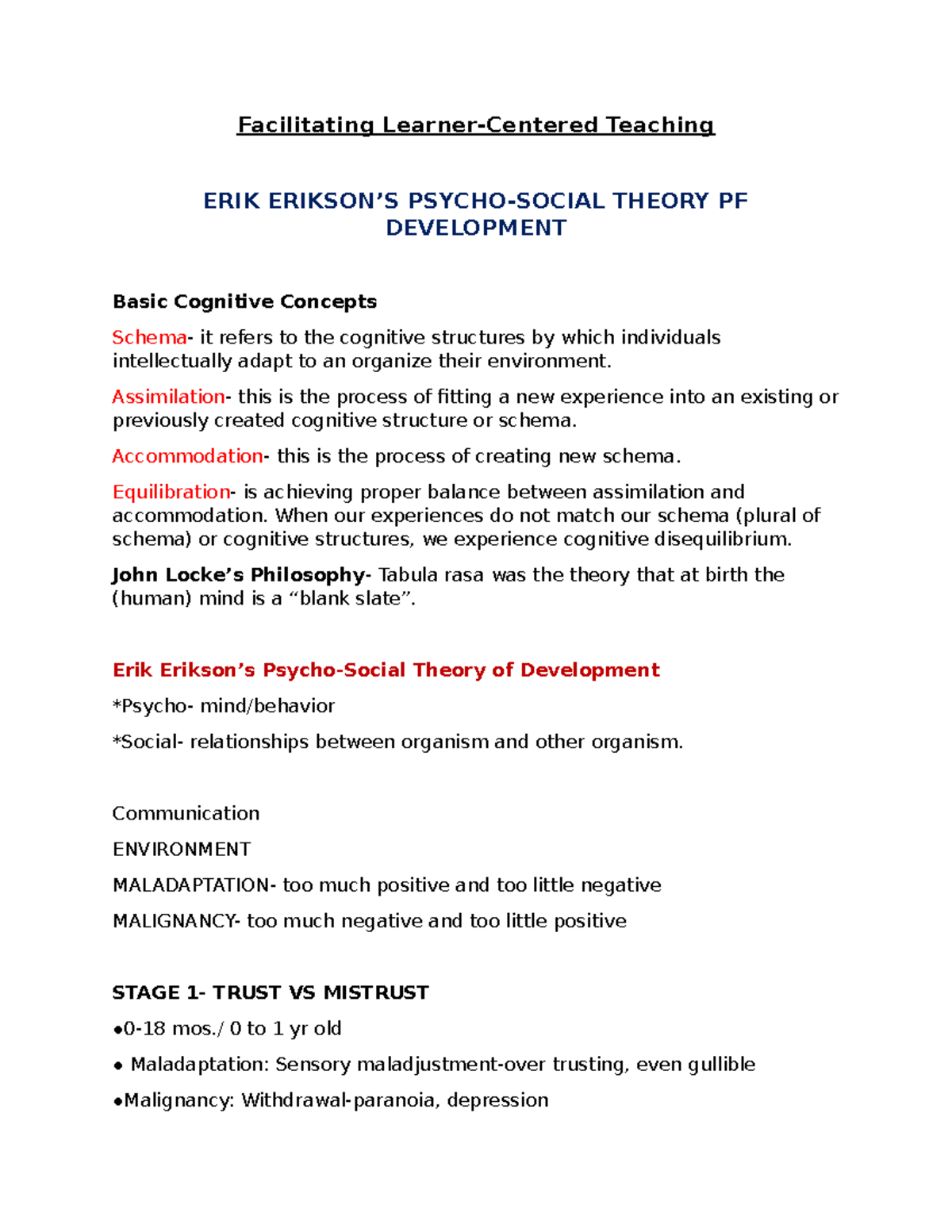 ERIK Erikson’S Psycho- Social Theory PF Development - Facilitating ...