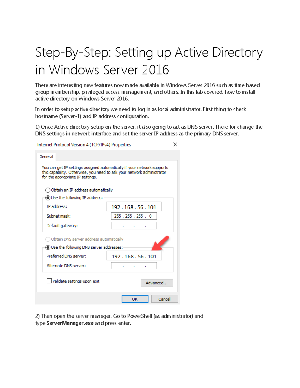 Installation of Active Directory Domain Sevice on Windows Server 2016 ...