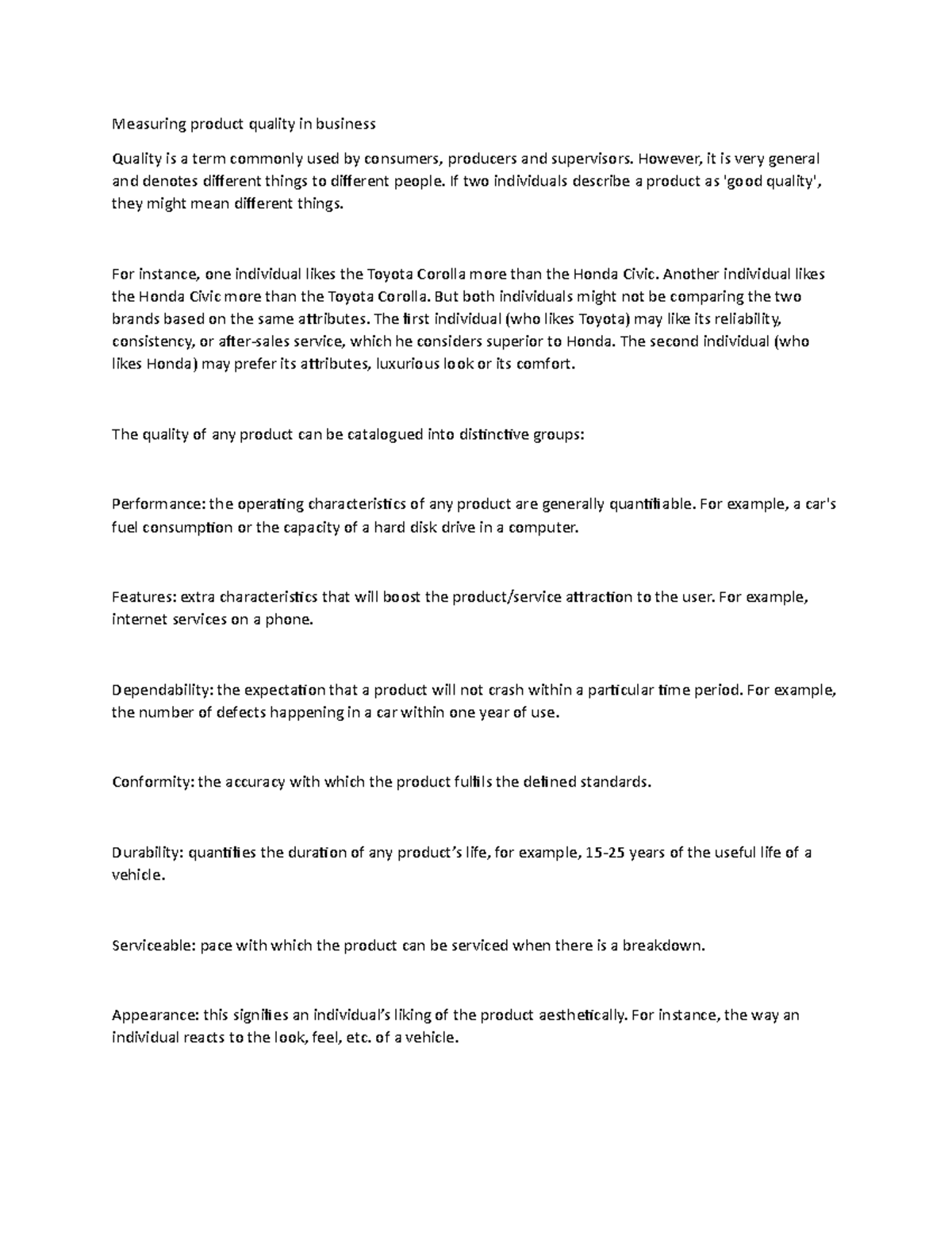 Measuring quality in business - Measuring product quality in ...