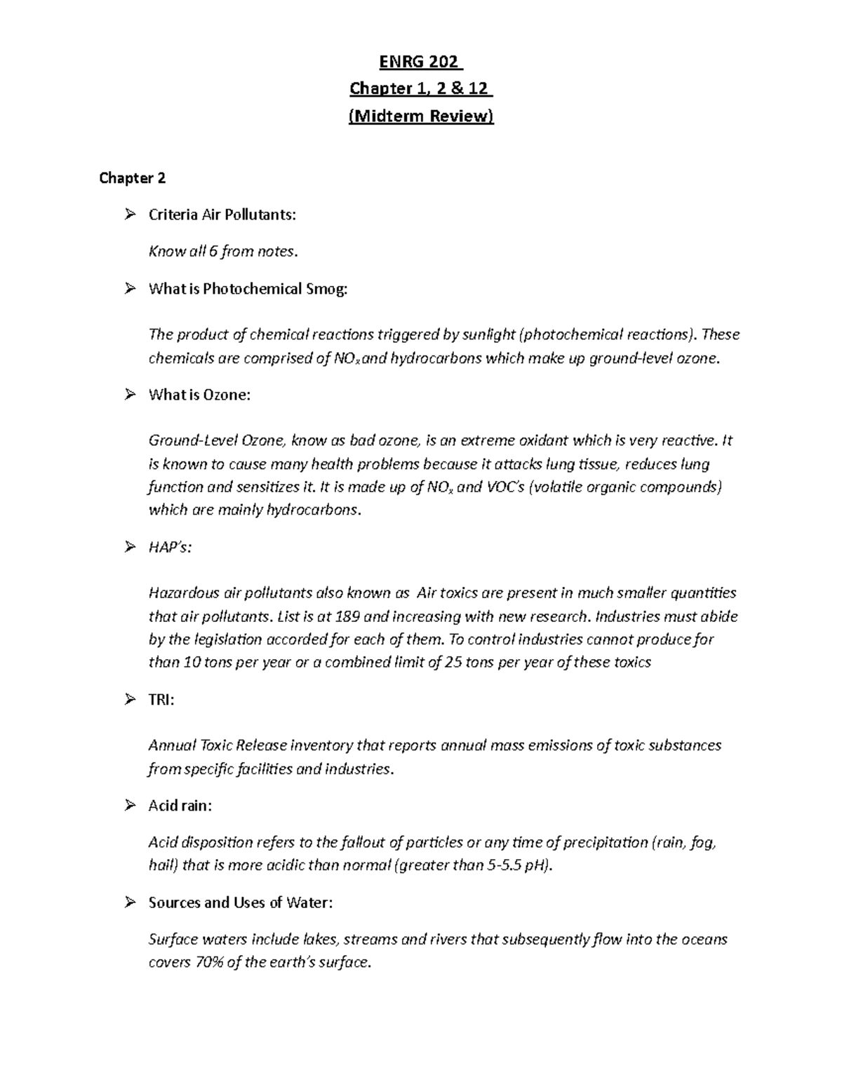 ENGR Midterm Review (chapter 2) - Chapter 1, 2 & 12 (Midterm Review ...