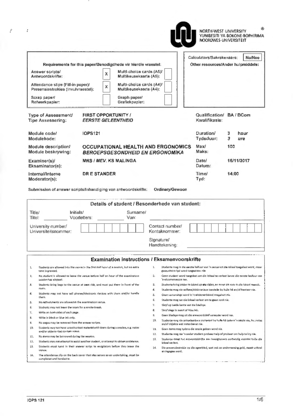 Iops121 vtc Nov 17 - TEST - • NORTH -WEST UNIVERSITY ® YUNIBESITI YA ...