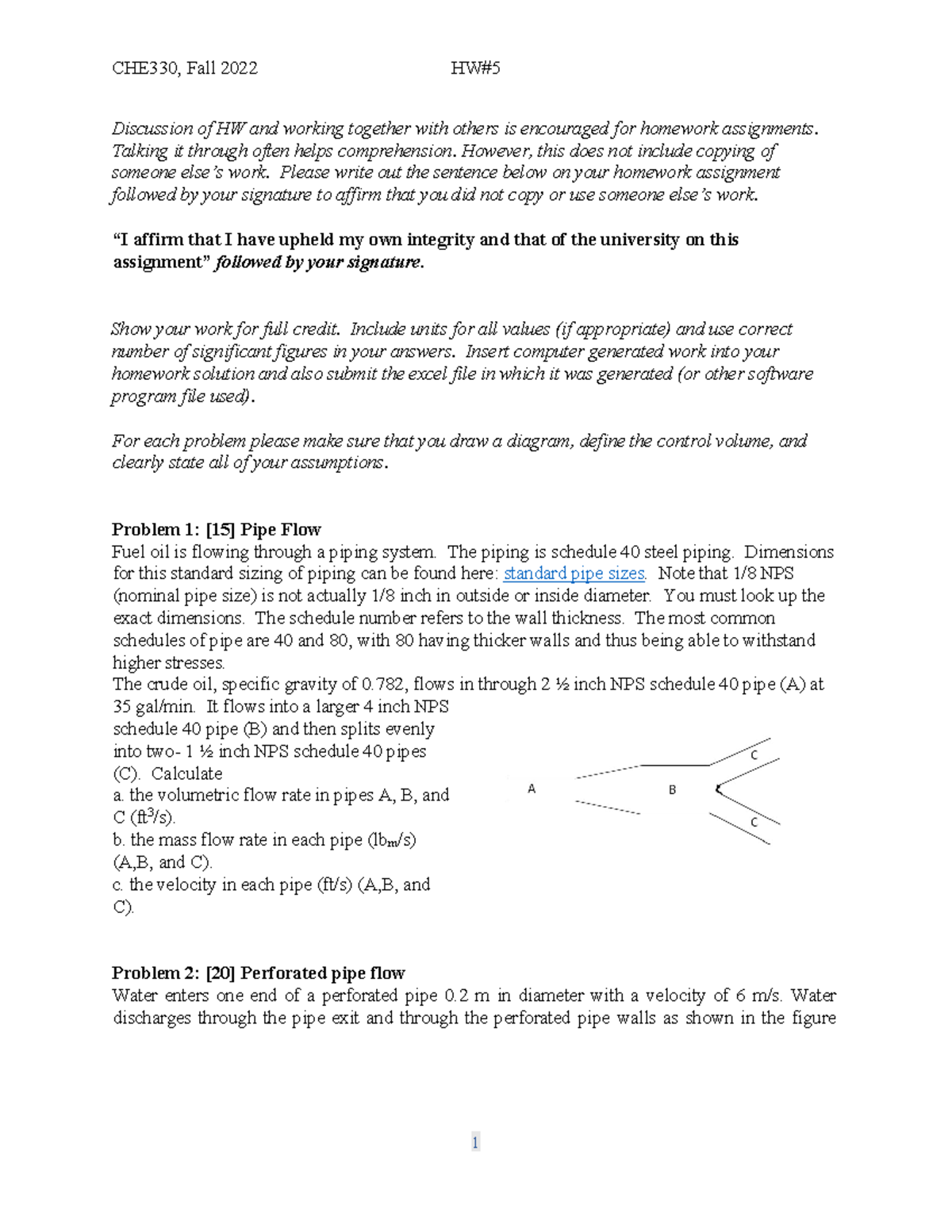 CHE330 F22 HW5 - assignment - CHE330, Fall 2022 HW# 5 1 Discussion of ...