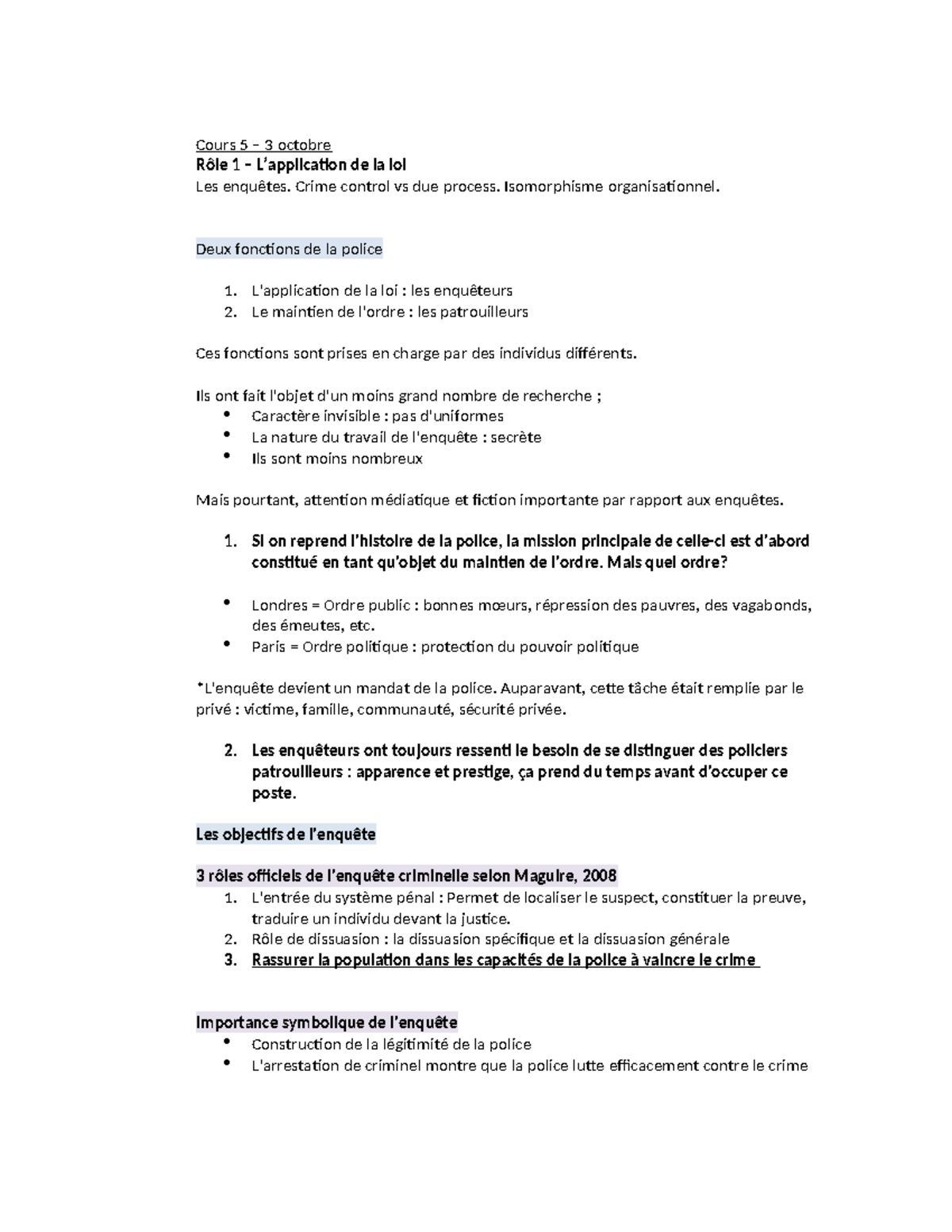Cours 5 - Application de la loi - Cours 5 – 3 octobre Rôle 1 – L ...
