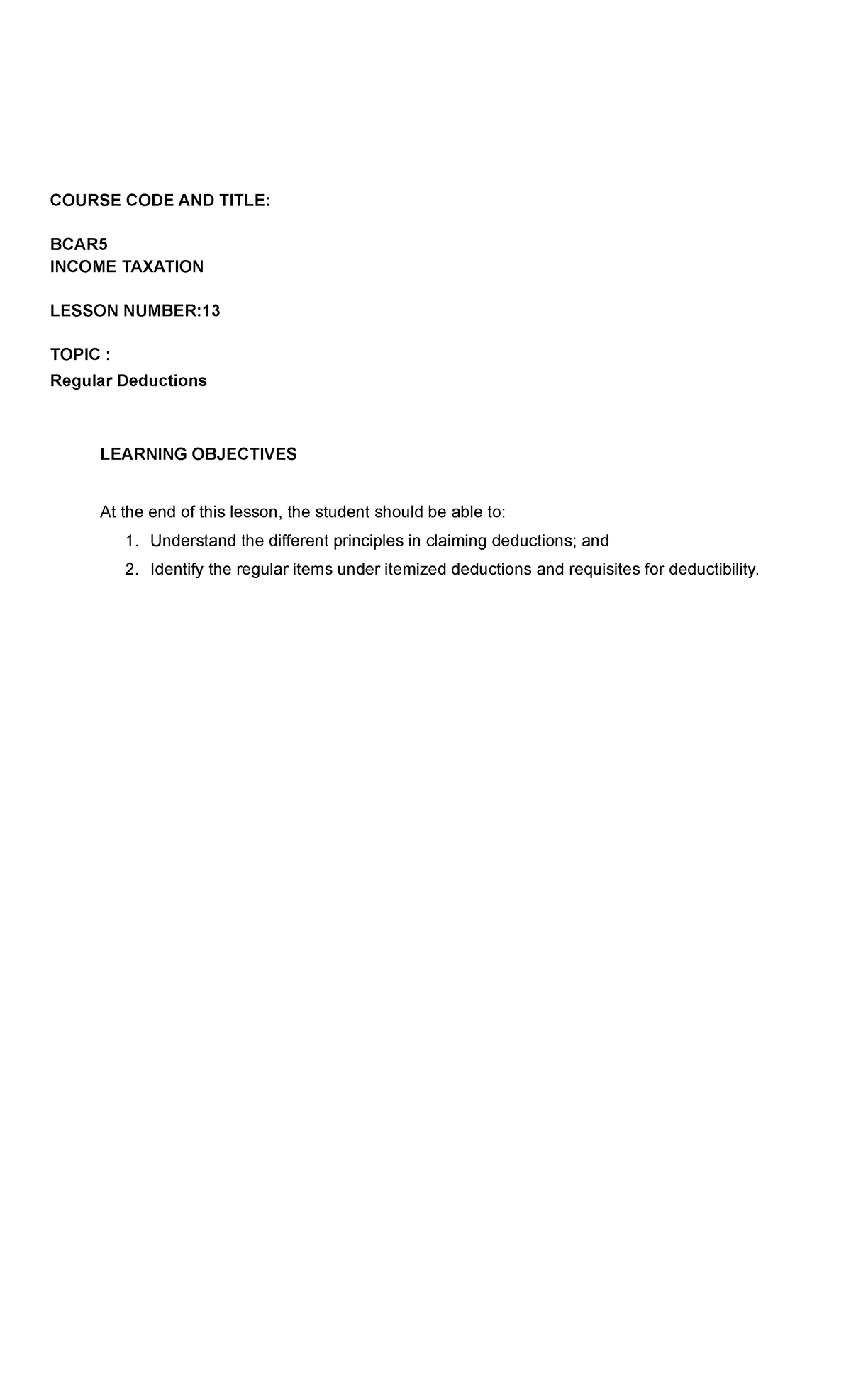 Module 13 Regular Deductions - Lectures 13Module 13 Regular Deductions ...