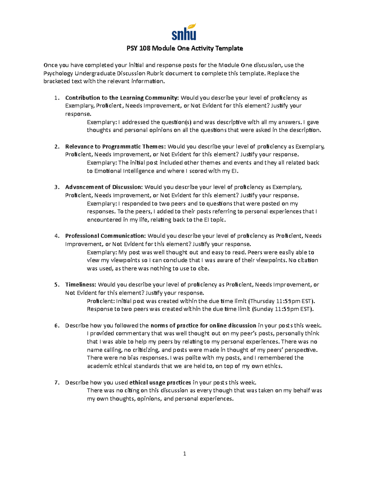 Module One Activity - Replace the bracketed text with the relevant ...