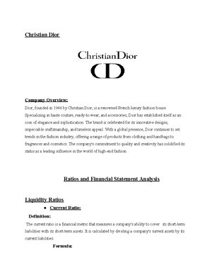 Financial Statement Analysis - Christian Dior Company Overview: Dior ...