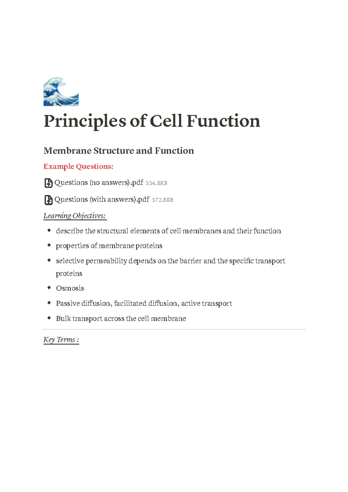 Principles of Cell Function - Principles of Cell Function Membrane ...